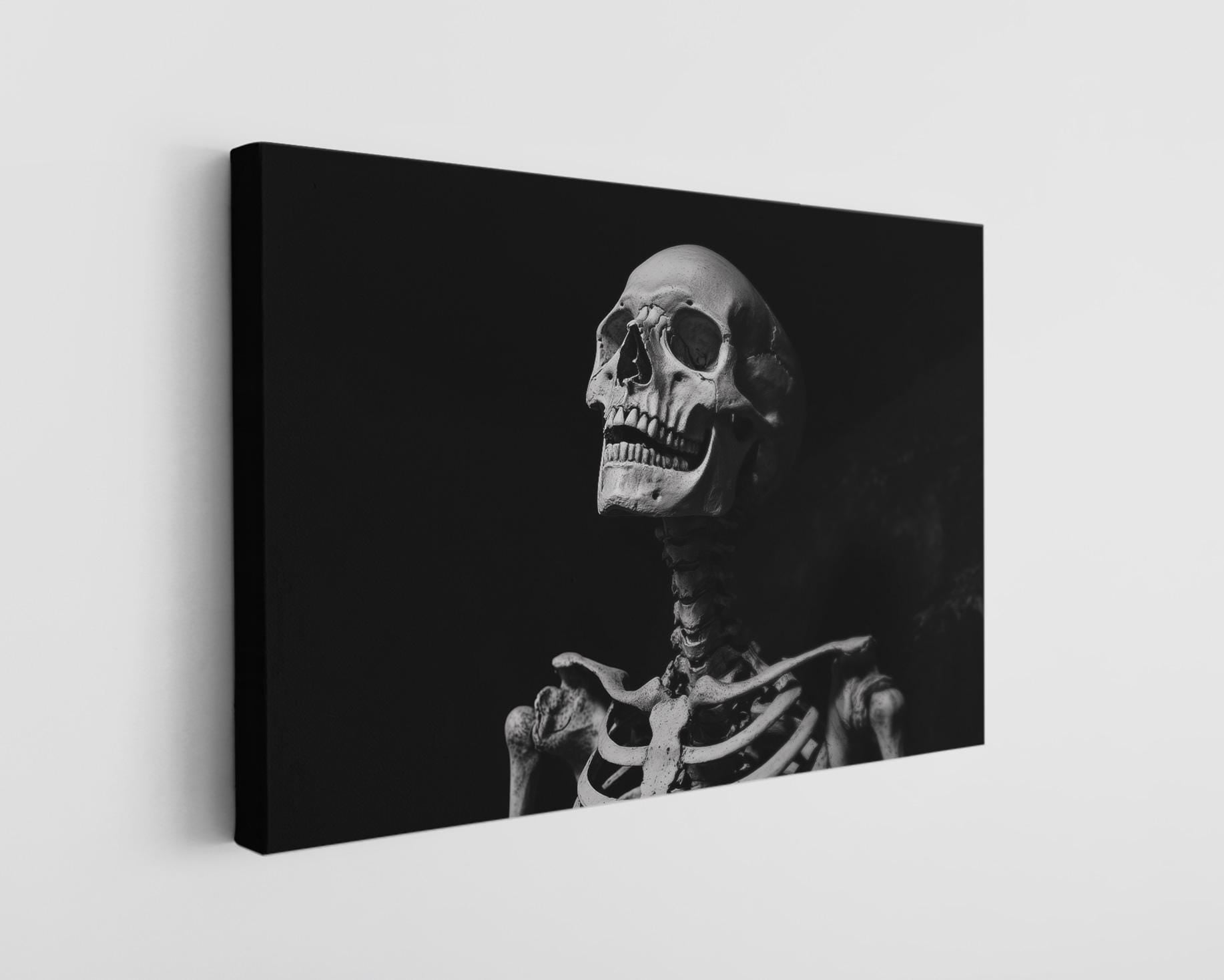 Black and White Skeleton Canvas Wall Art - High-Quality Gothic Print ...