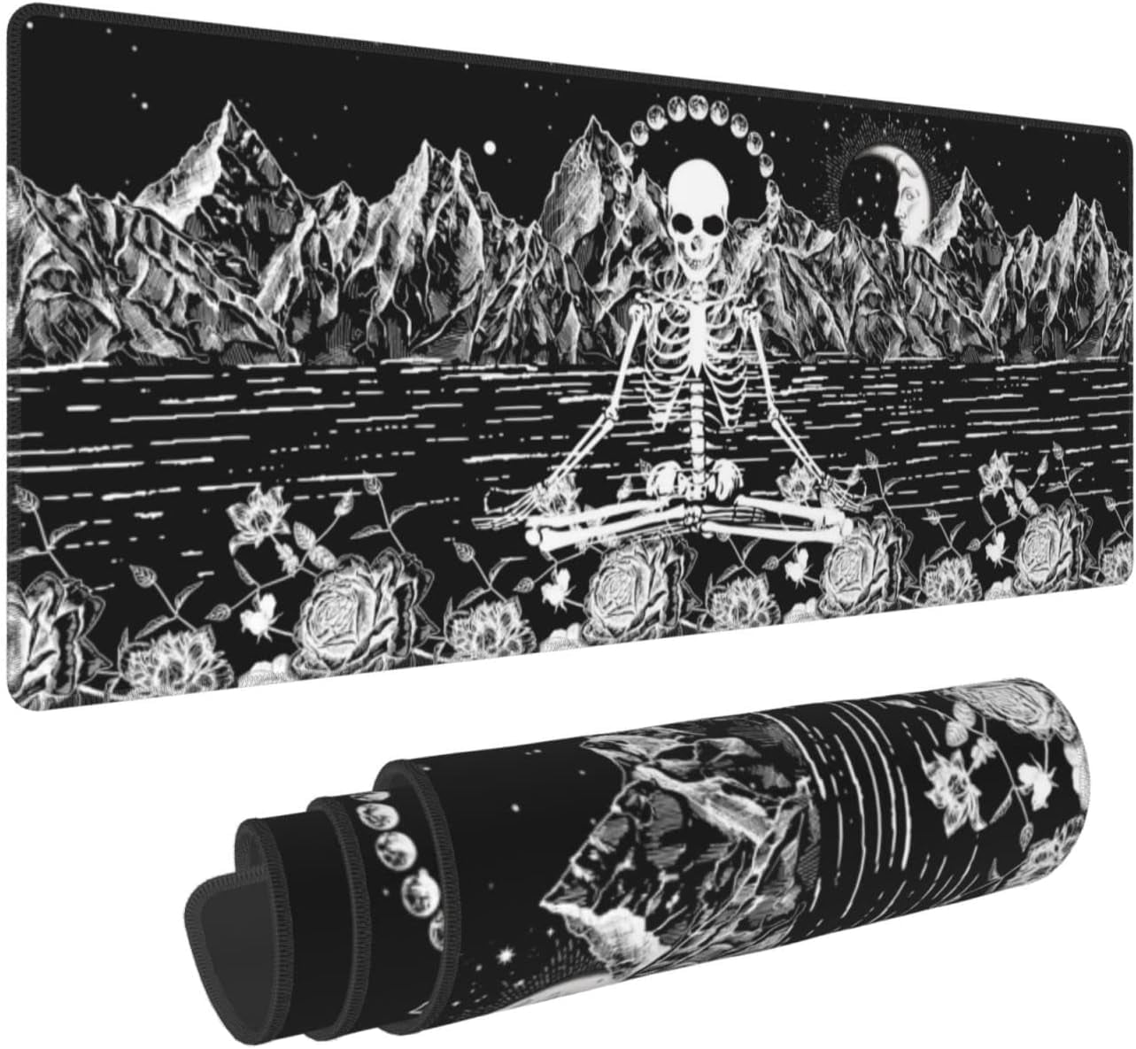Black and White Skeleton Skull Meditation Gaming Keyboard Mouse Pad ...