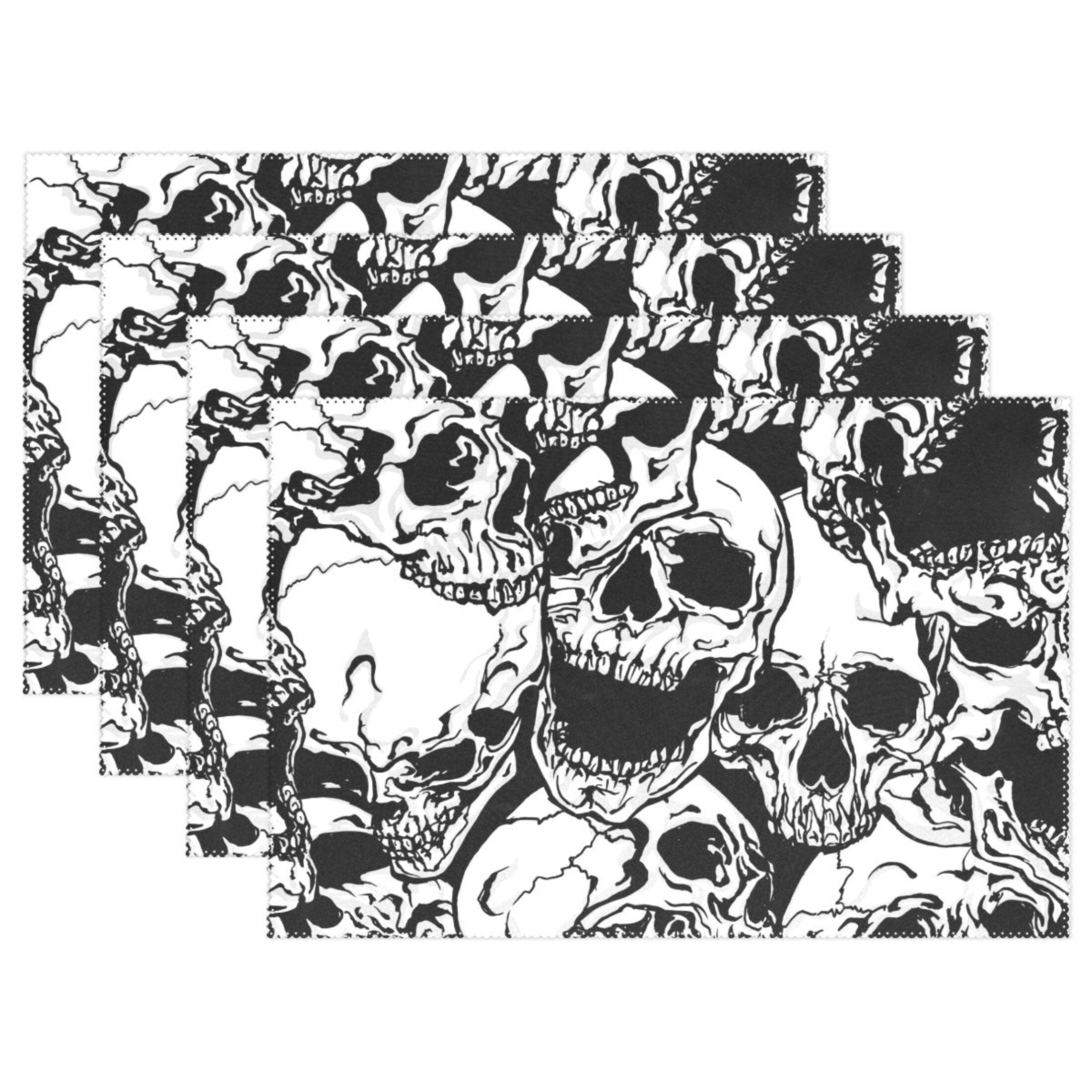Black and White Skulls Skeleton Placemats Set of 4 Dining Table Mat ...