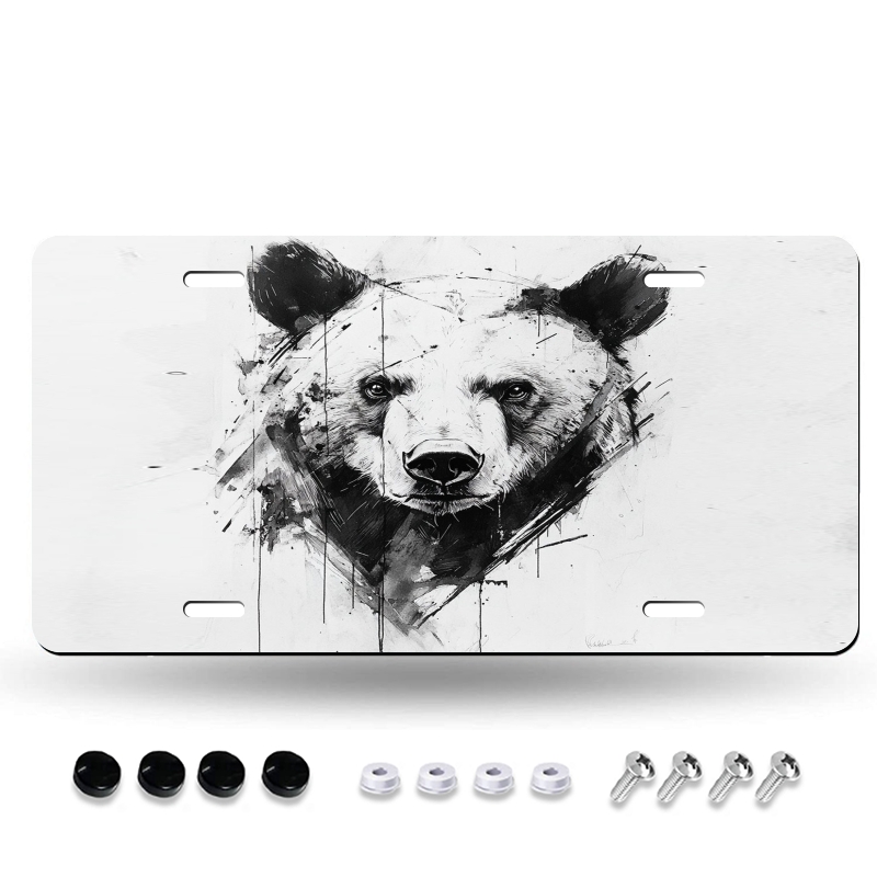 Black and White Splashed Ink Bear Head License Plate Frame, Decorative ...