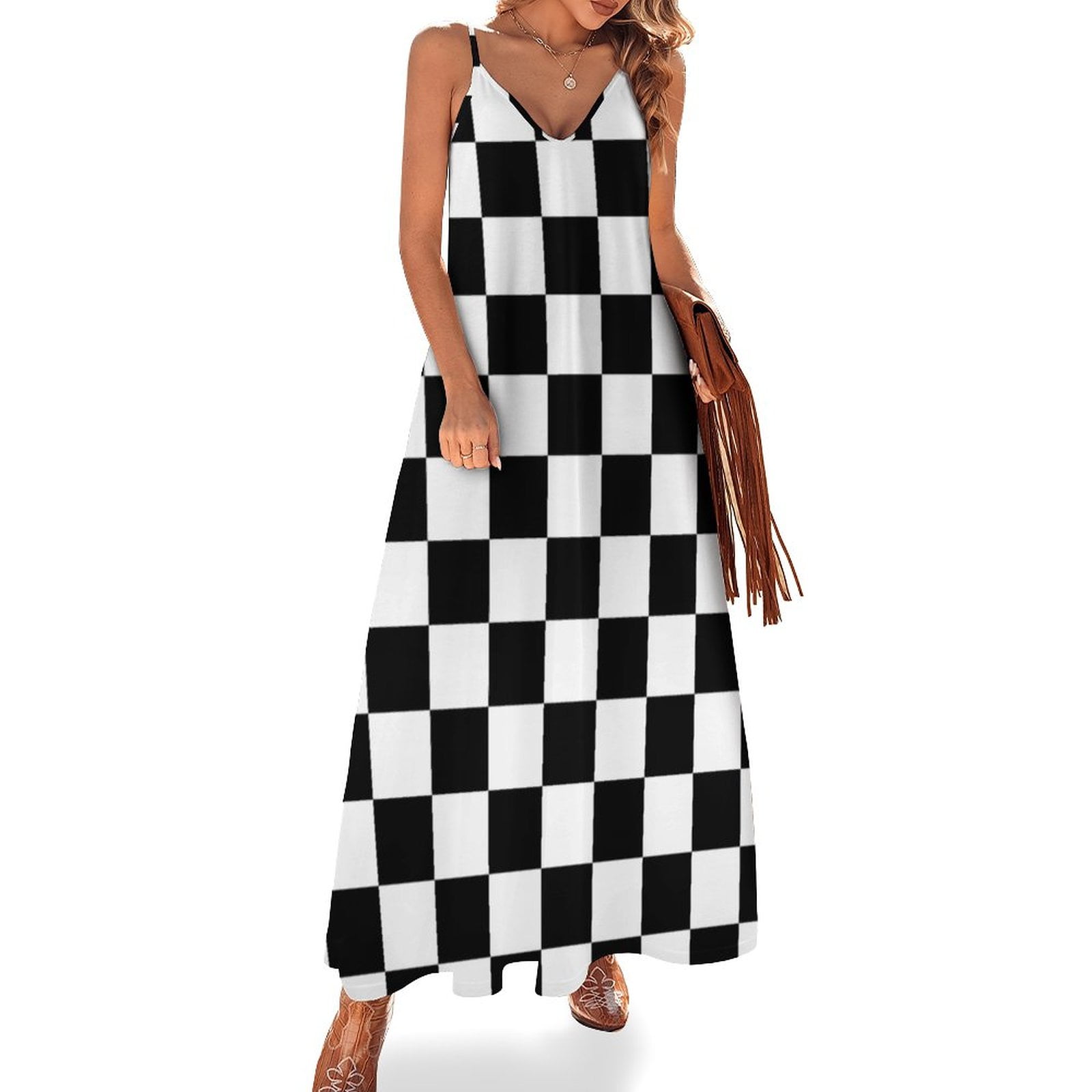Black and White Squares - Checkered Flag Sleeveless Dress Woman ...