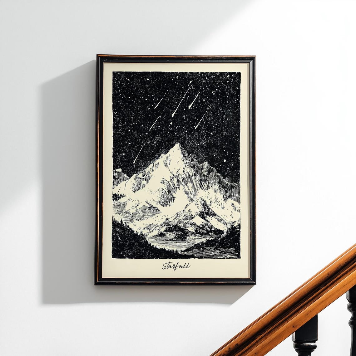 Black and White Starfall Mountain Velaris Night Sky Starry Minimalist ...