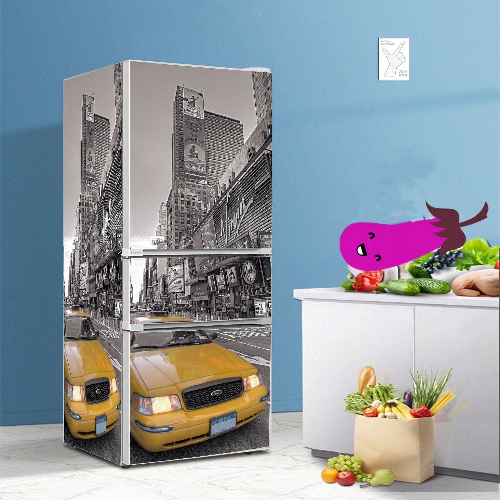 Black and White Street Car Background Refrigerator Sticker Waterproof ...
