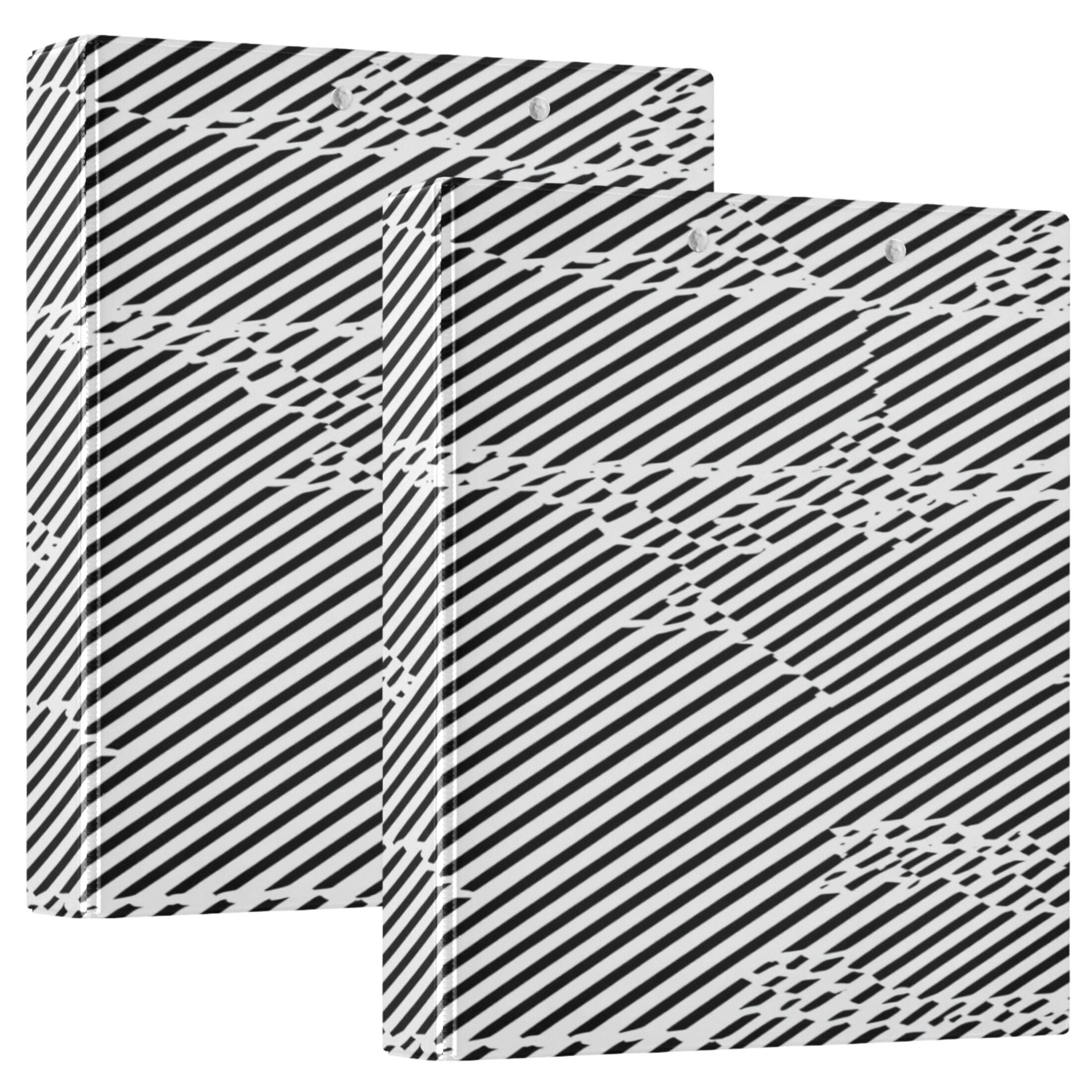 Black and White Stripe Design 12.4x10.6in PVC Round Ring Binders, 2 ...