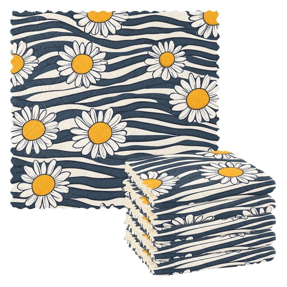 Black and White Striped Daisy Kitchen Cloth Dish Towels for Drying ...