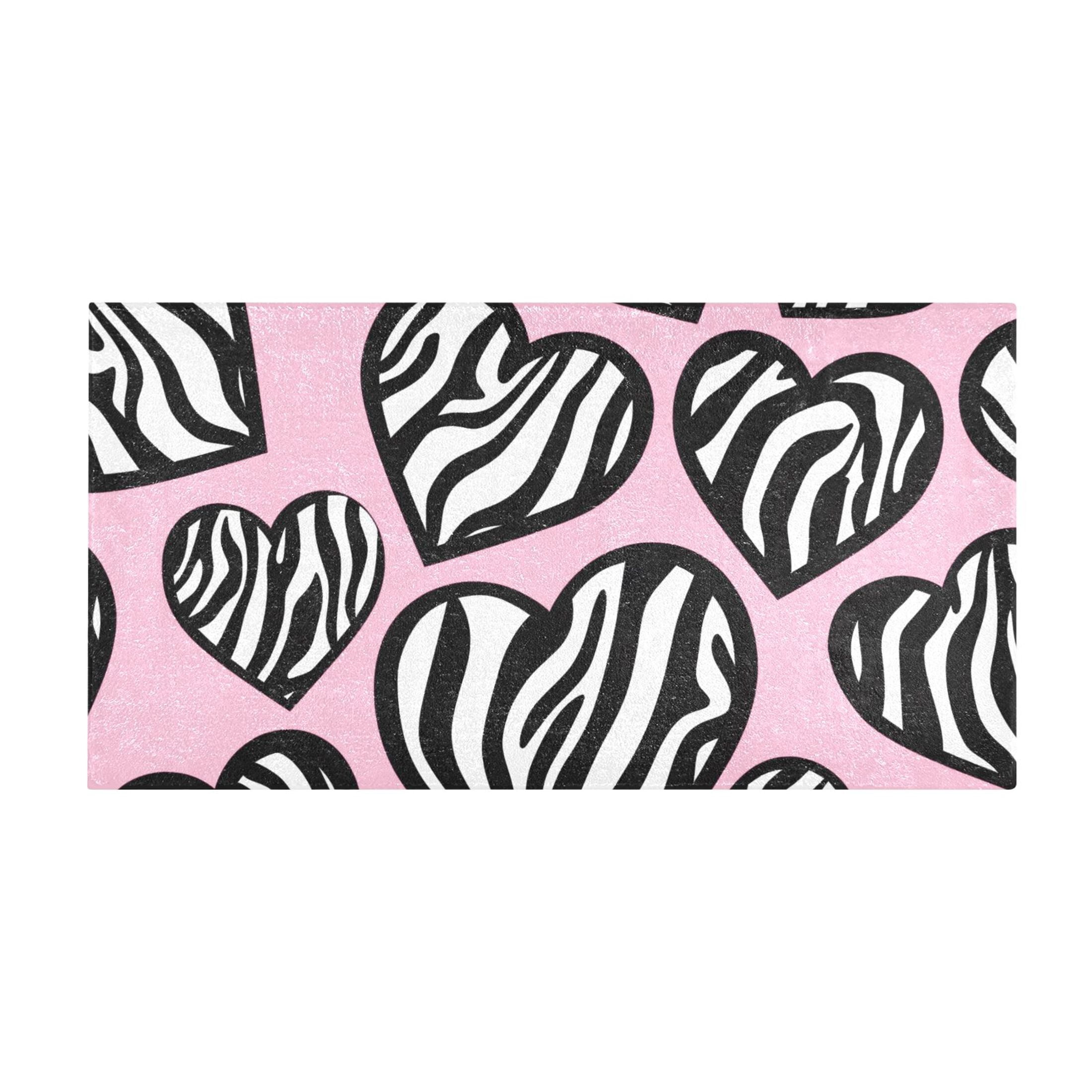 Black and White Striped Heart Bath Mat 39x20 Inch Soft Absorbent Non ...