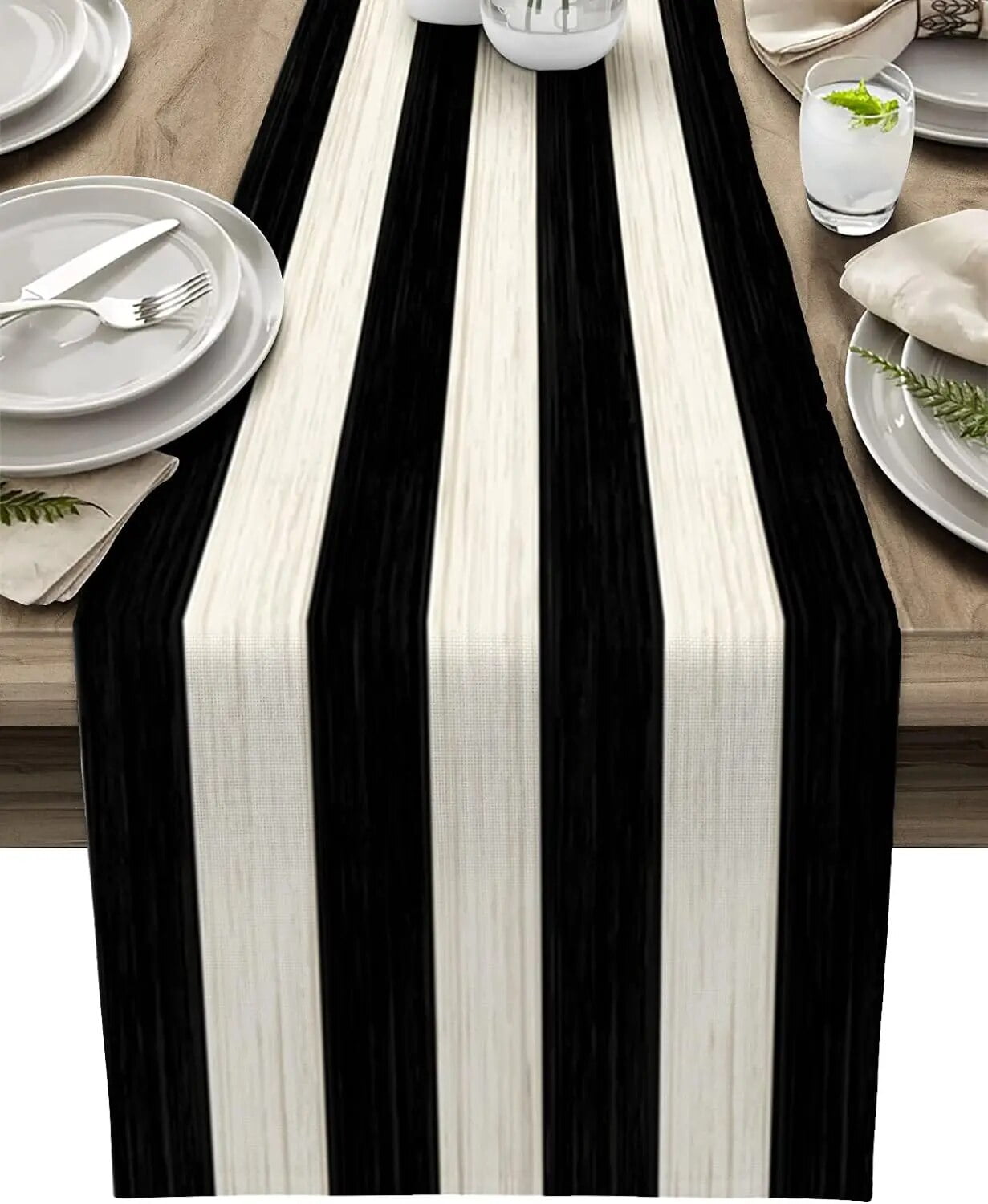 Black and White Striped Linen Table Runners Farmhouse Retro Rustic Wood ...