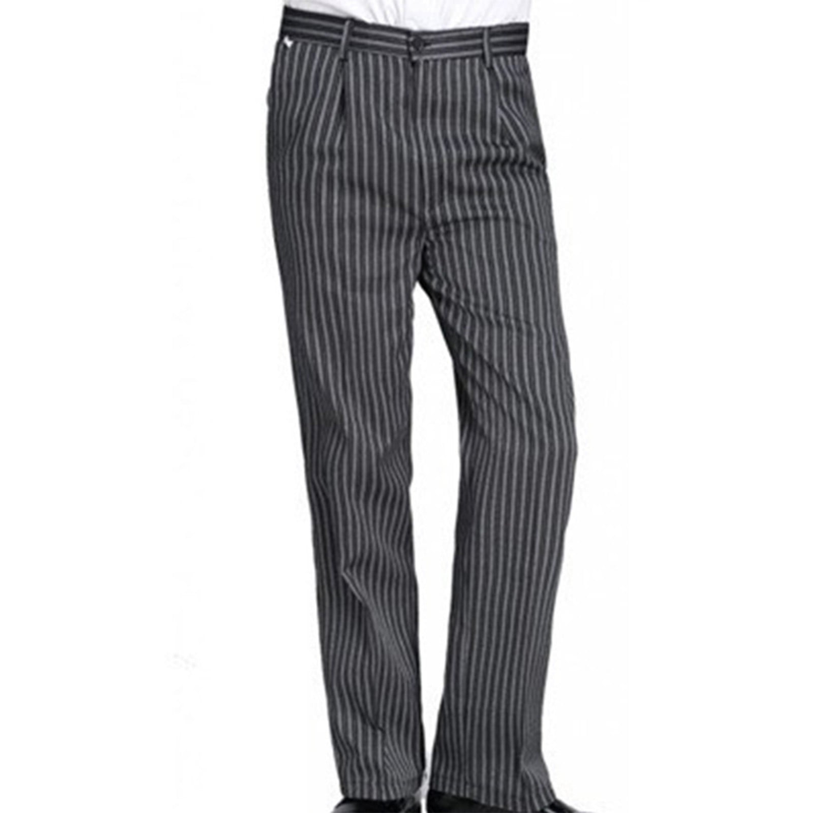 Black and White Striped Loose-Fit Workwear Chef Pants Unisex Adjustable ...