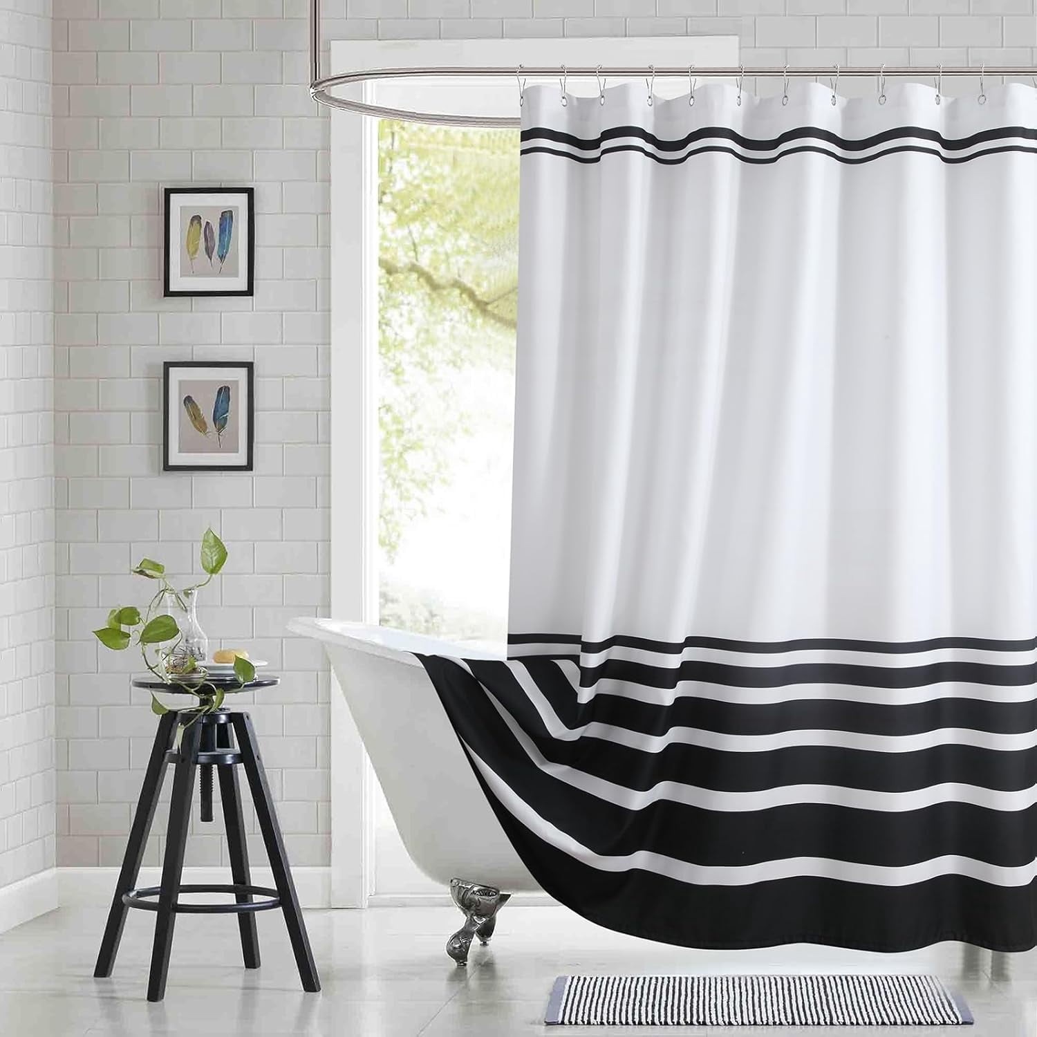 Black and White Striped Shower Curtain 72x72 Inches, Waterproof Fabric ...