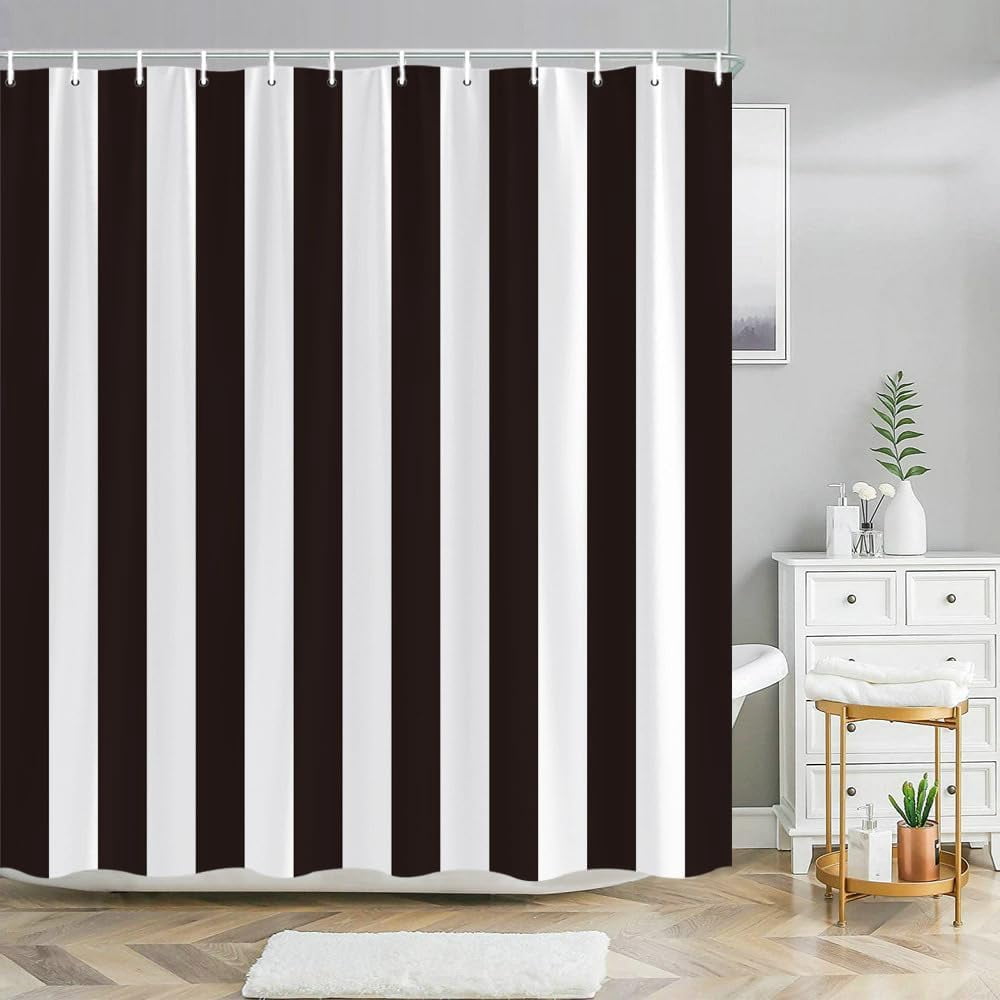 Black and White Striped Shower Curtain Featuring a Monochrome Design ...