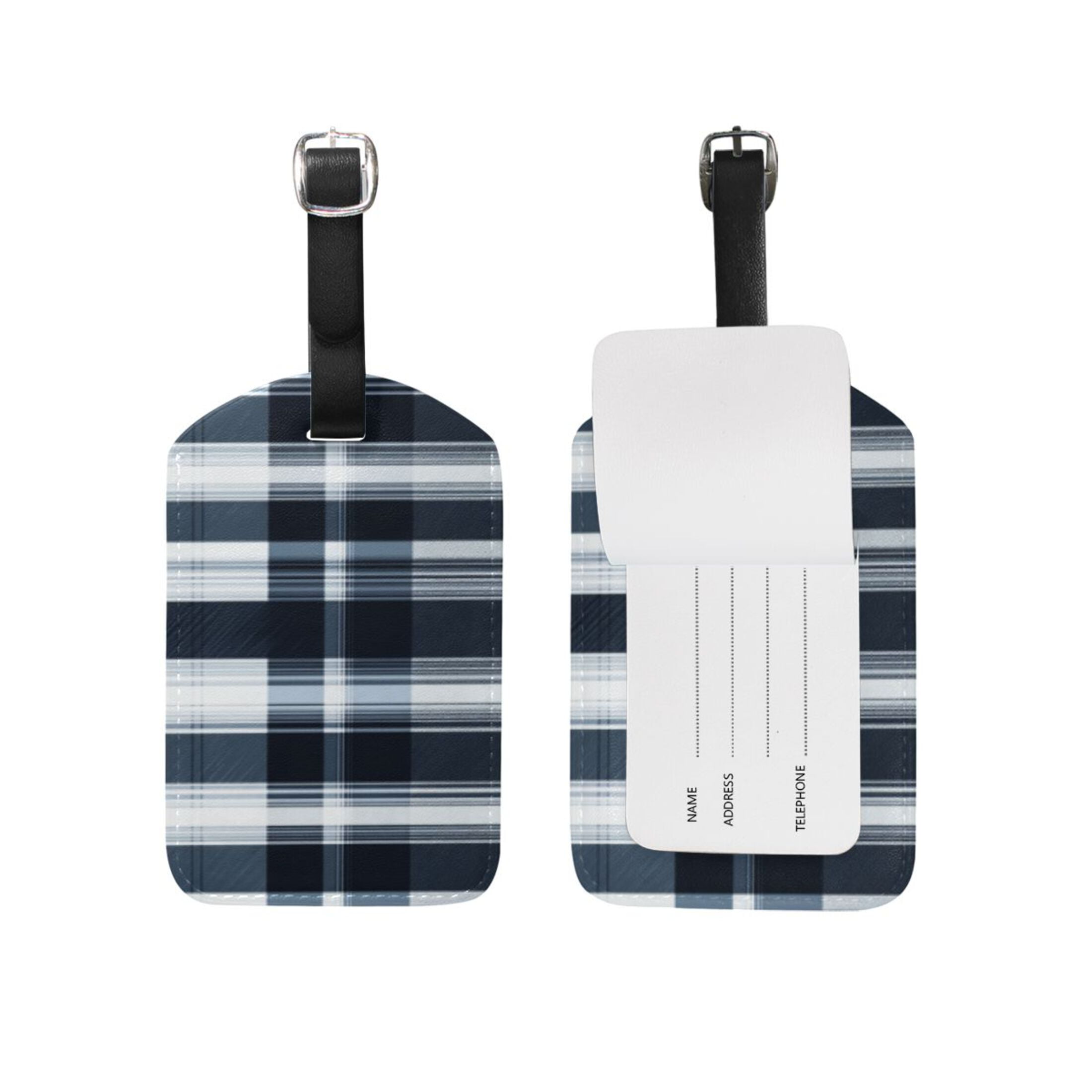 Black and White Stripes Luggage Tags PU Leather Name ID Labels for ...