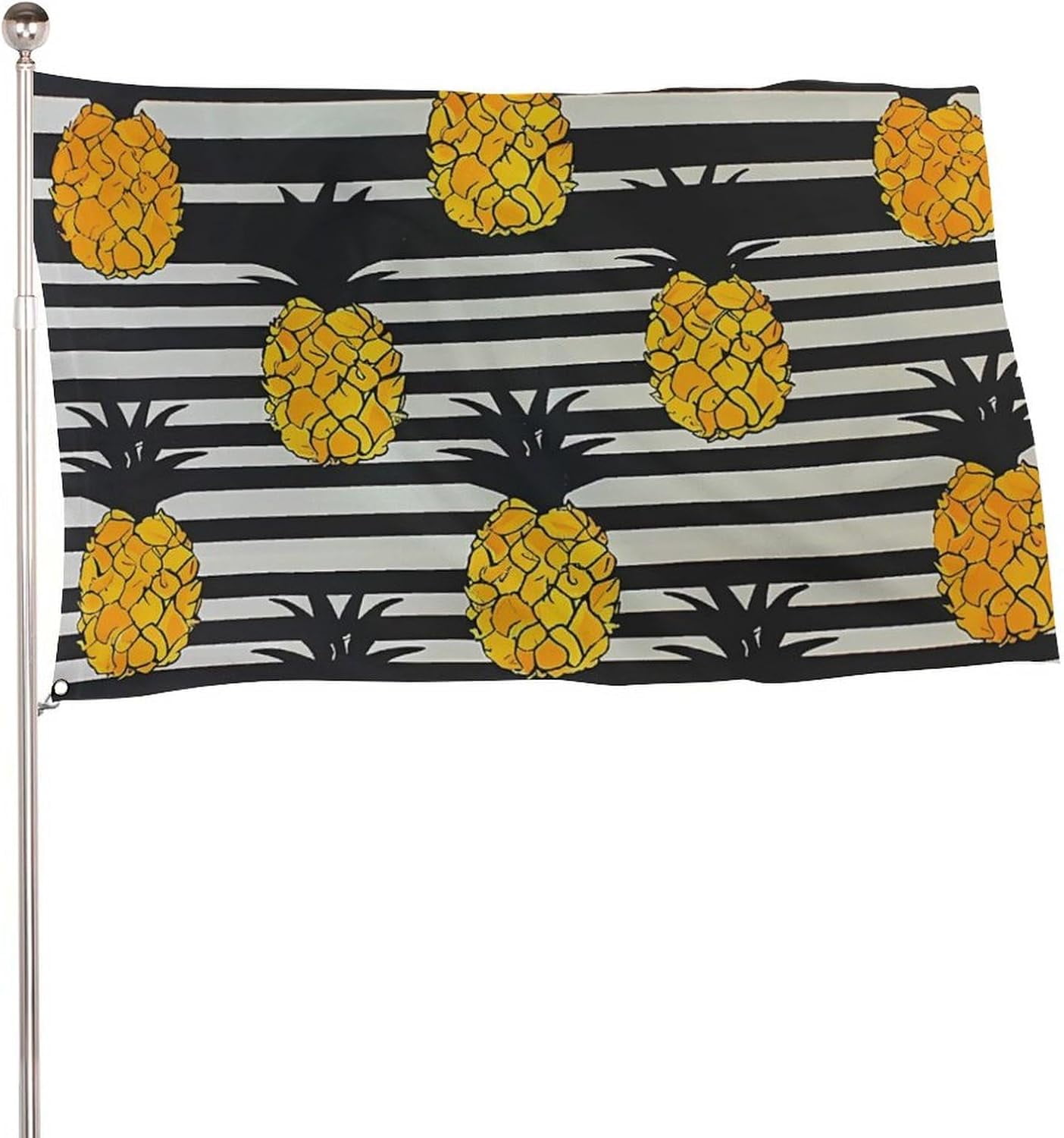 Black and White Stripes with Pineapples Printed Flag with 2 Brass ...
