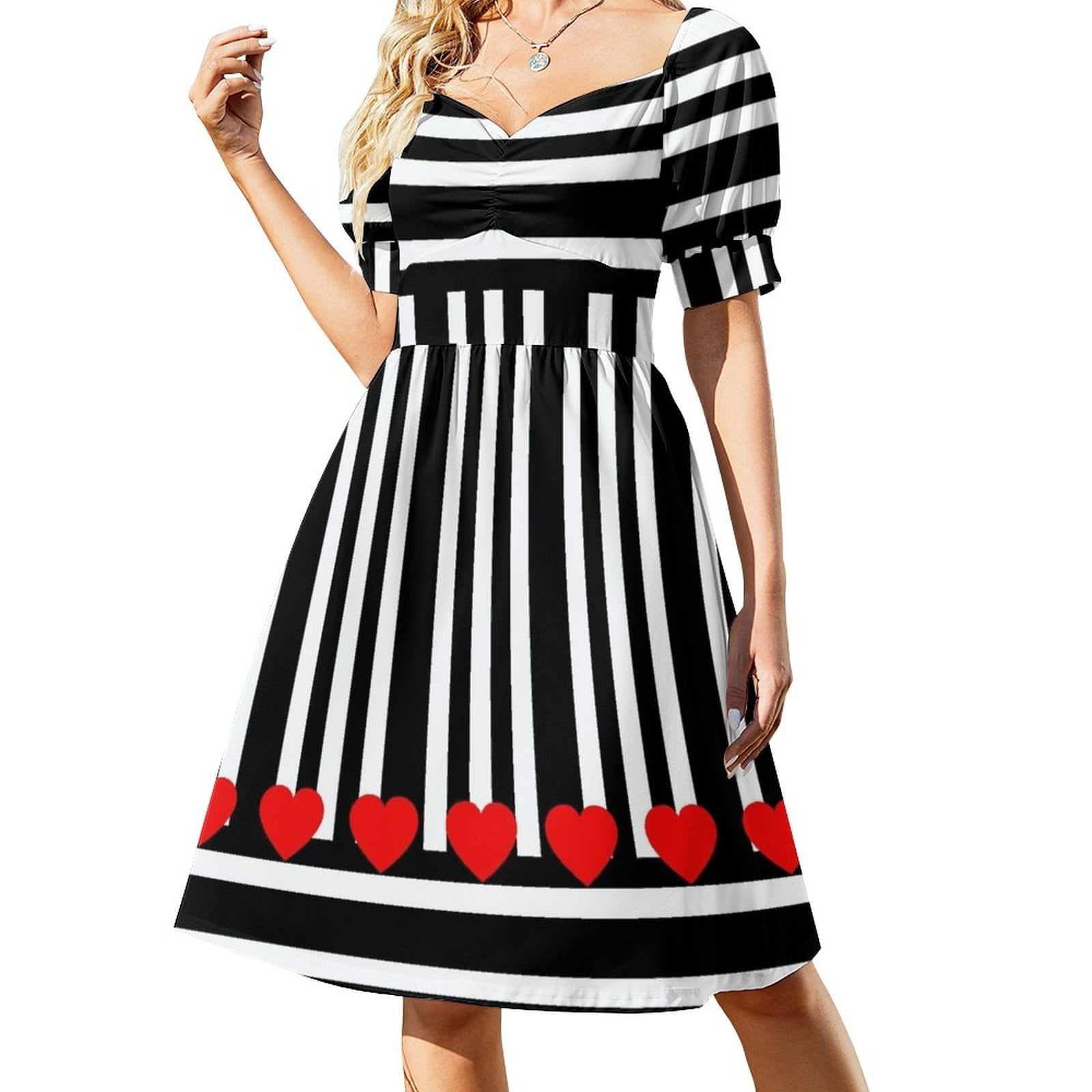 Black and White Stripes with Red Hearts Sleeveless Dress dress party evening elegant luxury ...