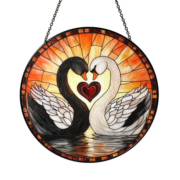 Black and White Swan Couple Stained Glass Style Window Decor ...