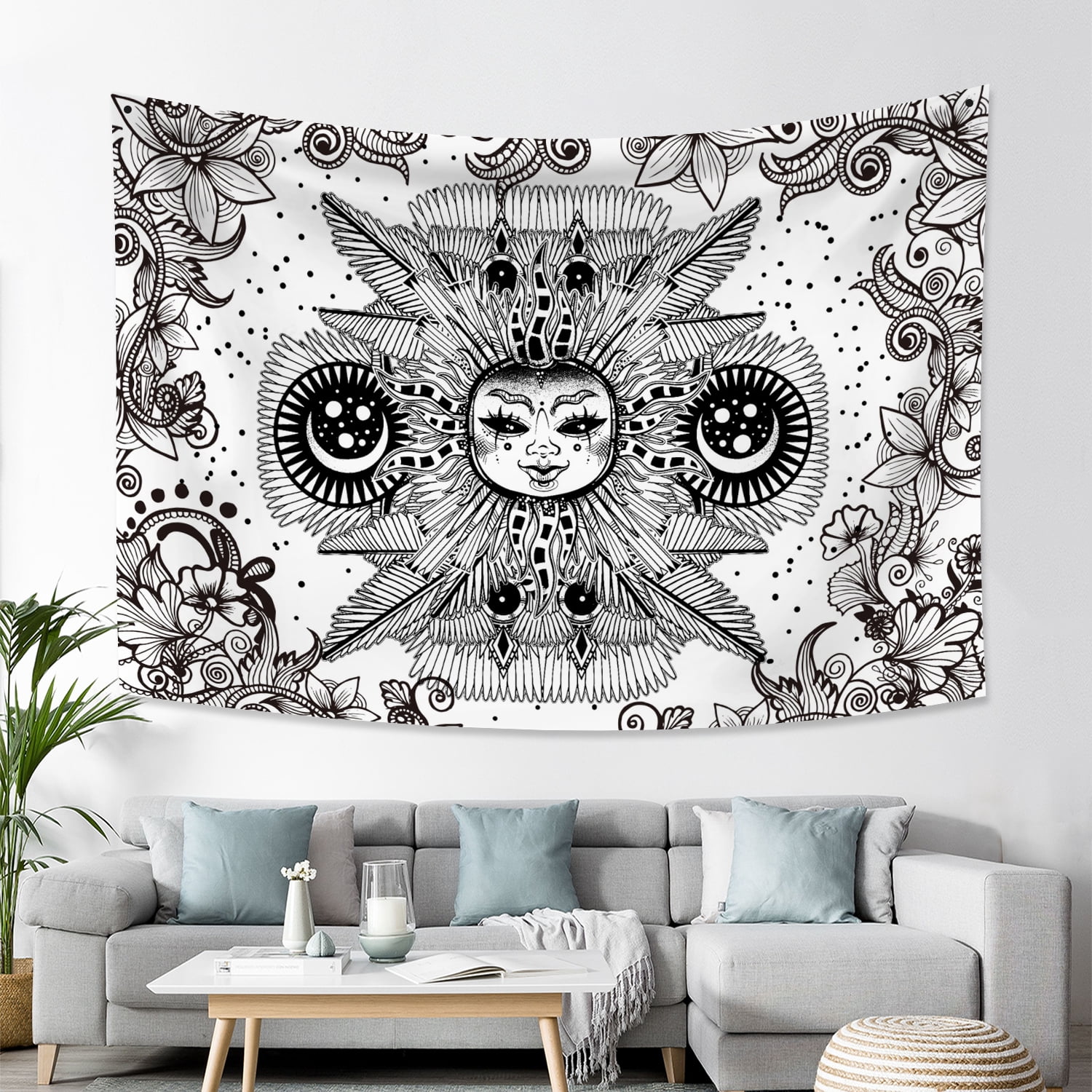 Black and White Tapestry Gothic Sun Tapestries Horror Tapestry Wall ...