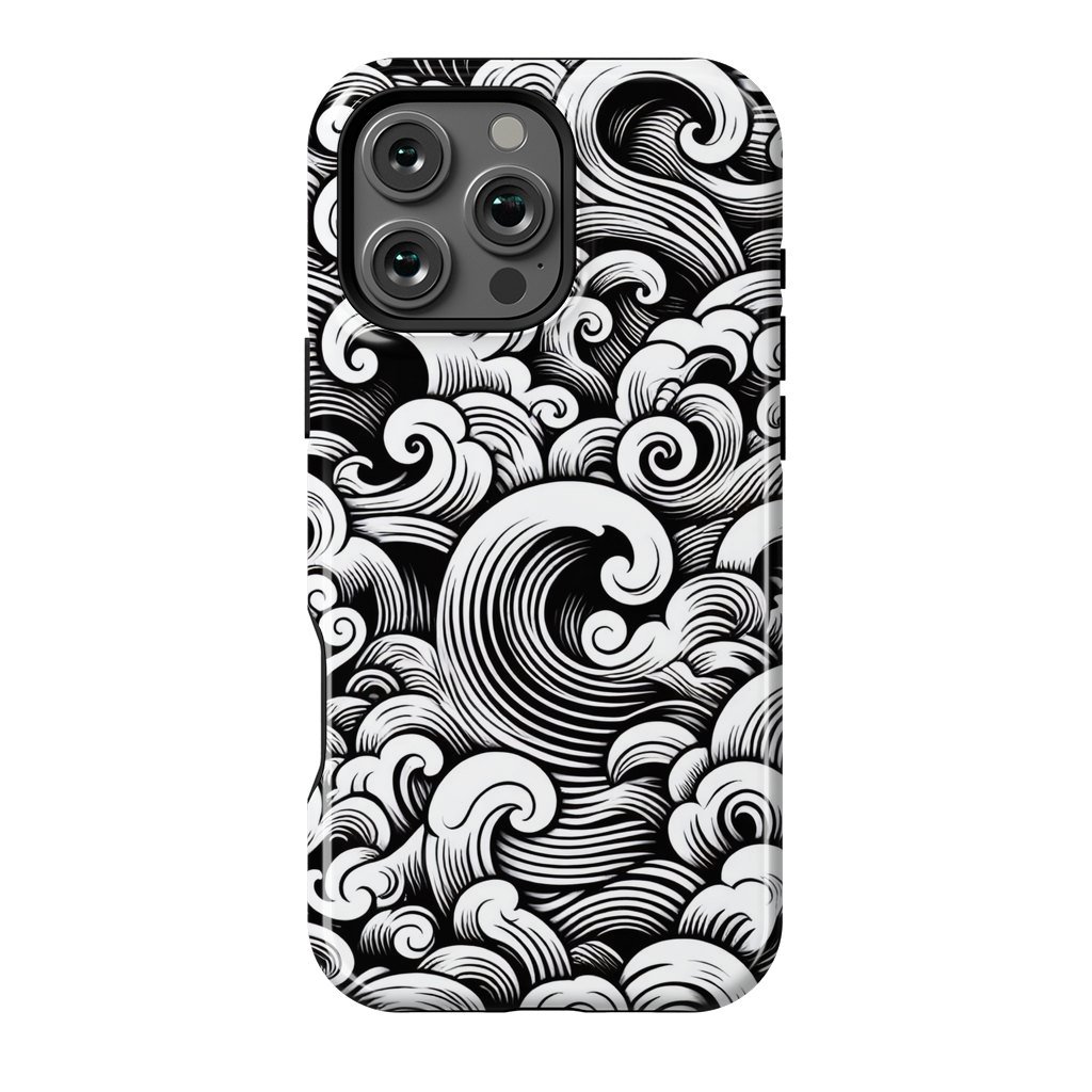 Black and White Tattoo Waves Tough Case Edgy Ocean for iPhone 11-17 ...