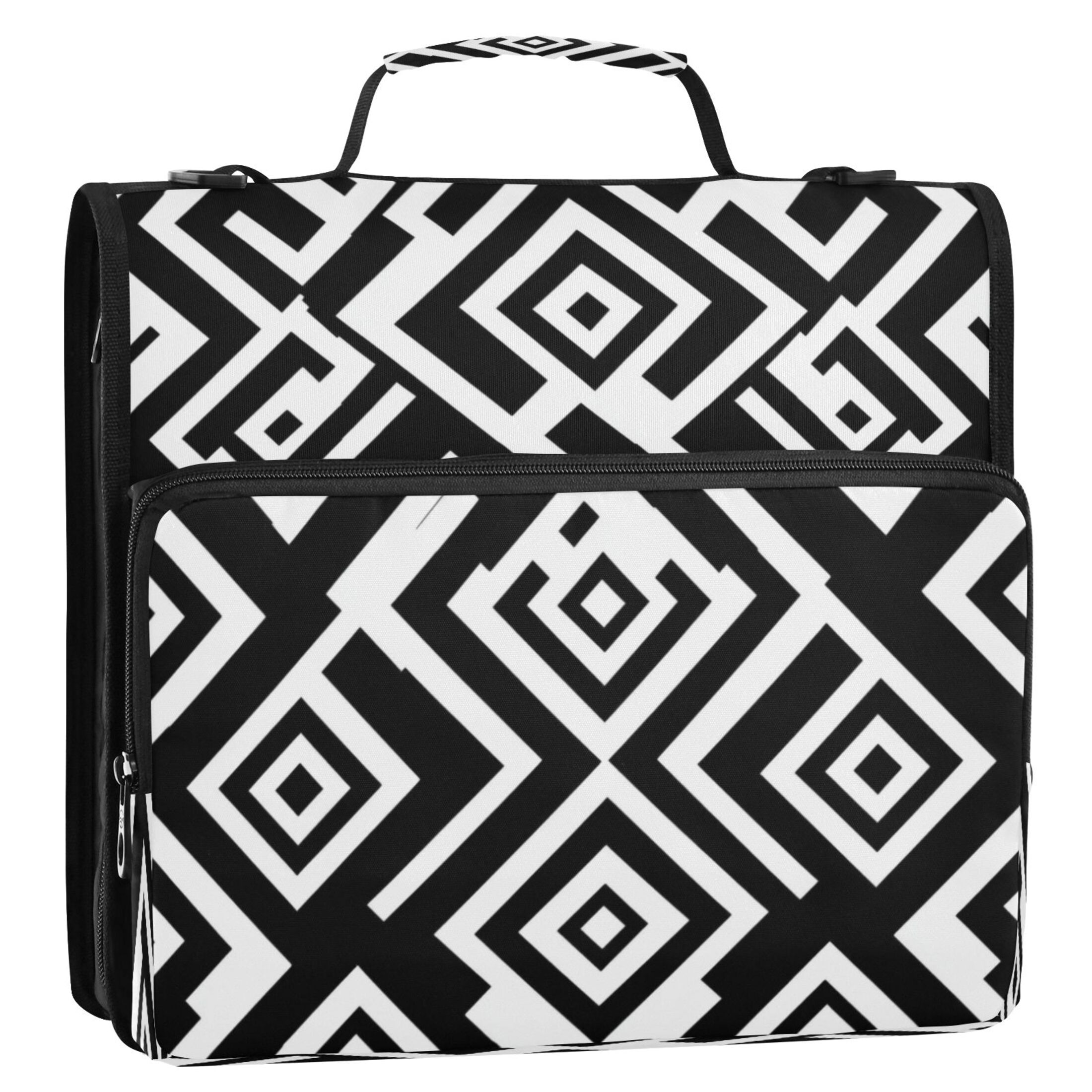 Black and White Texture Stripes Lines Zipper Binder Bag 3 Ring Binder ...