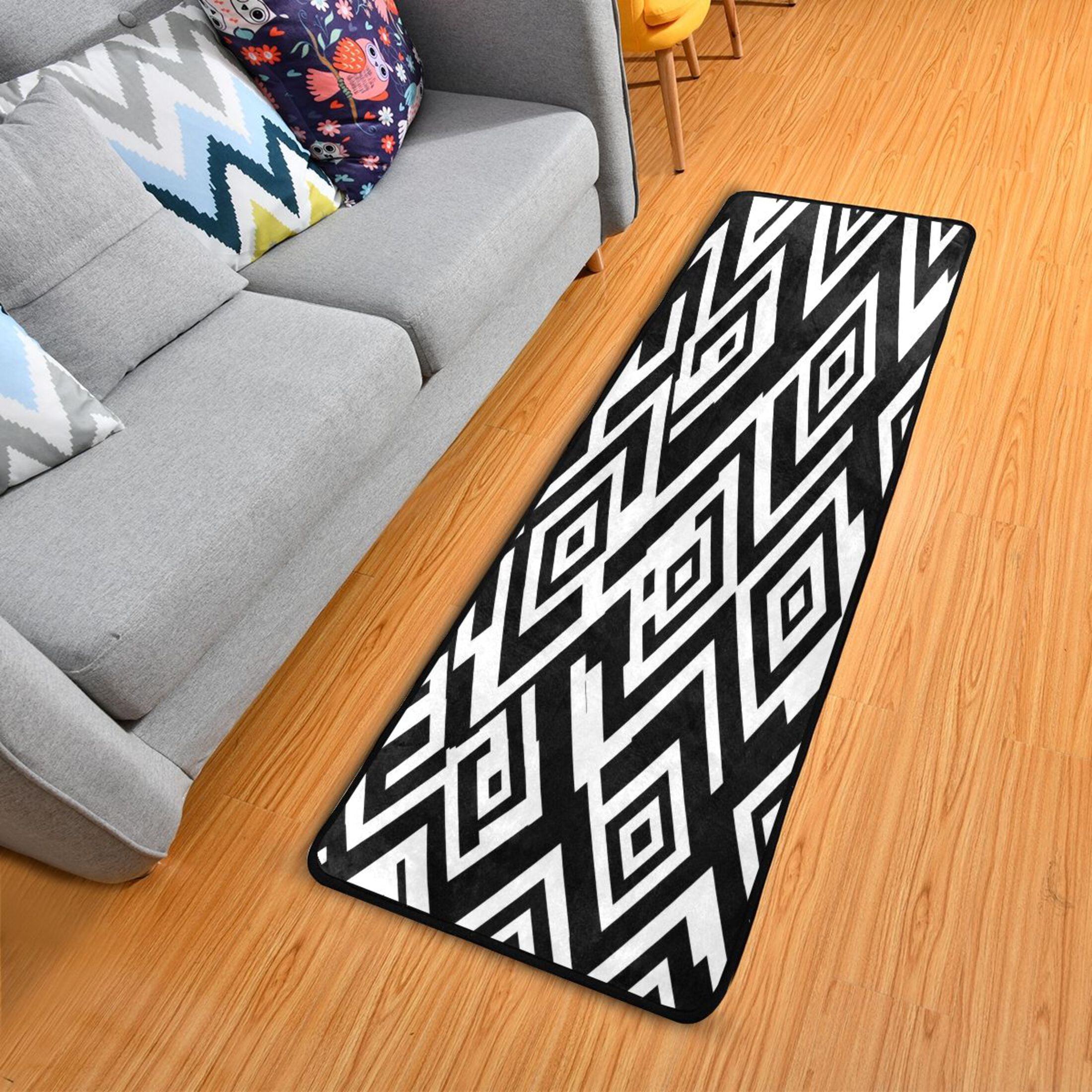 Black and White Texture Long Area Rug 72" x 24" Non-Slip Polyester with ...