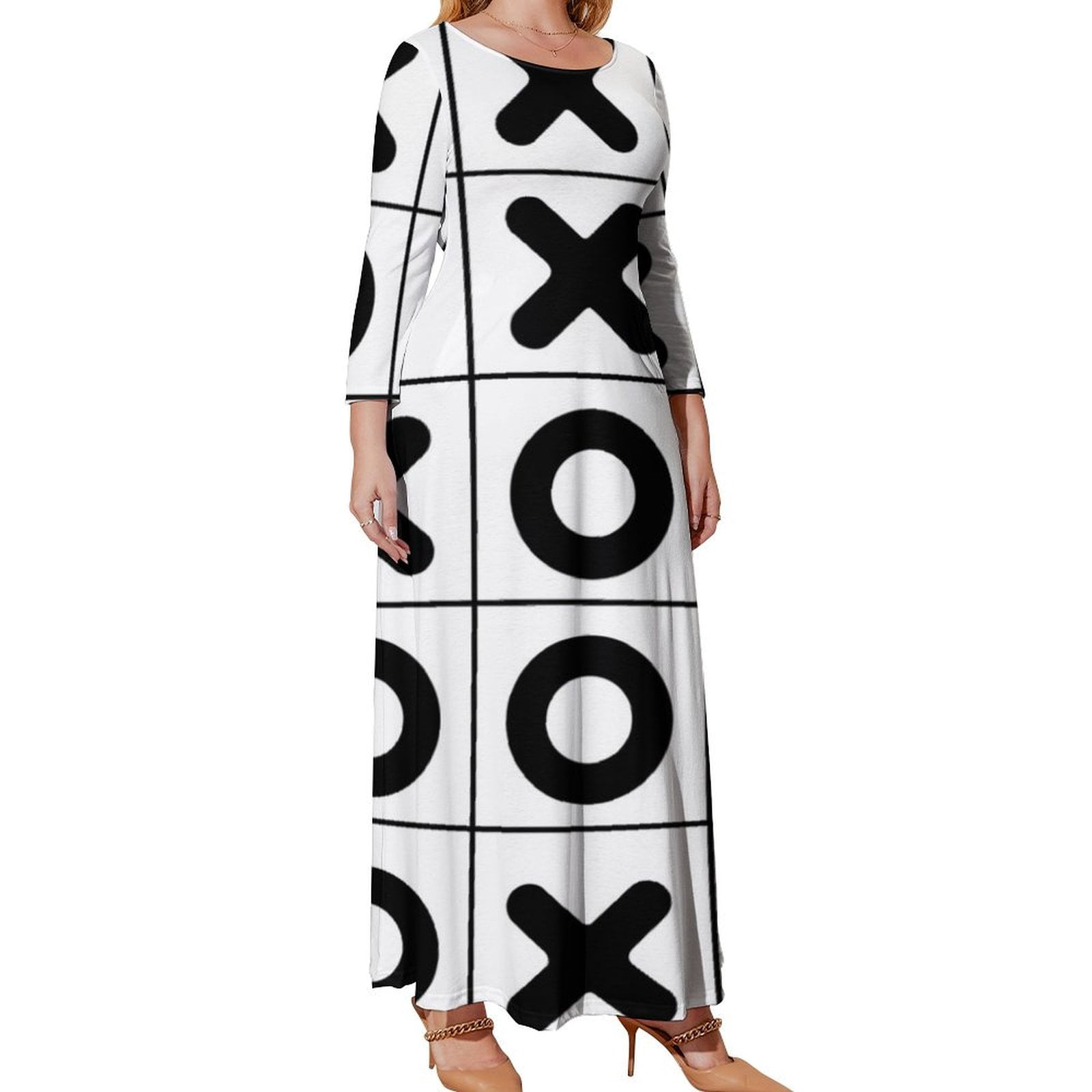 Black and White Tic Tac Toe Design Long Sleeved Dress summer dresses ...