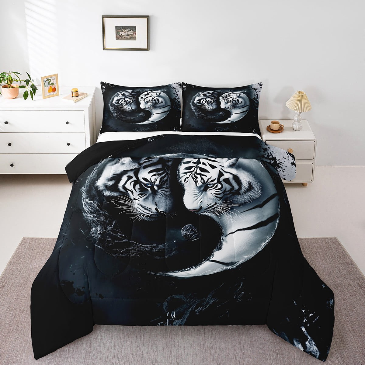 Black and White Tiger Comforter Set Gothic Down Comforter,Yin and Yang ...