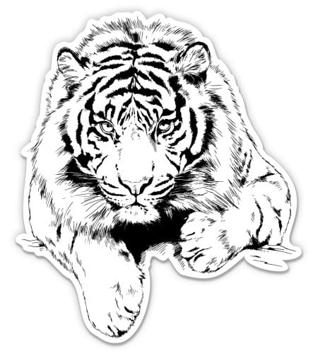 Black and White Tiger Drawing - 5" Vinyl Sticker - For Car Laptop I-Pad ...