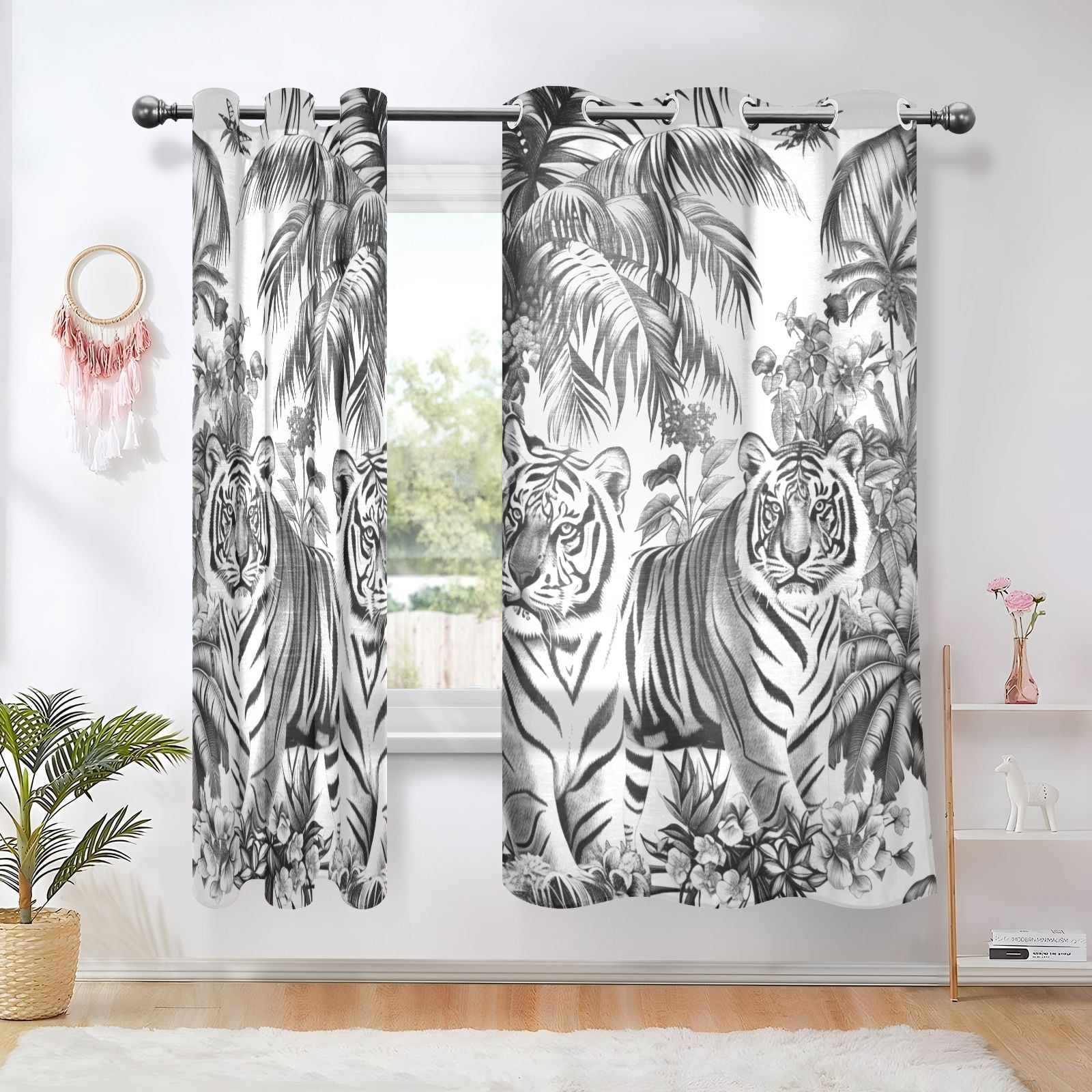Black and White Tiger Jungle Blackout Curtains Thermal Insulation 63 ...