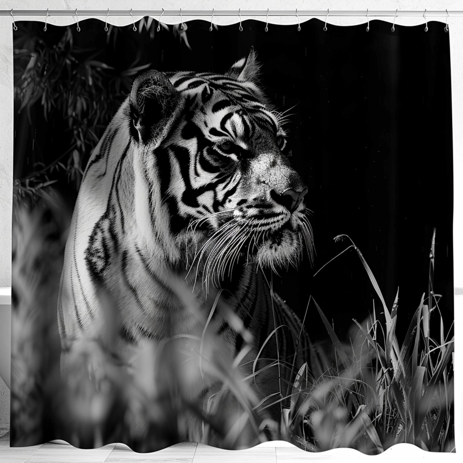 Black and White Tiger in Tall Grass Shower Curtain Set High Resolution ...