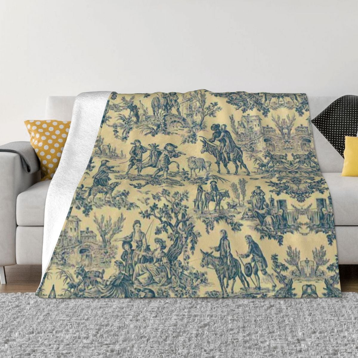 Black and White Toile De Jouy Blanket Soft Fleece Warm Flannel French ...