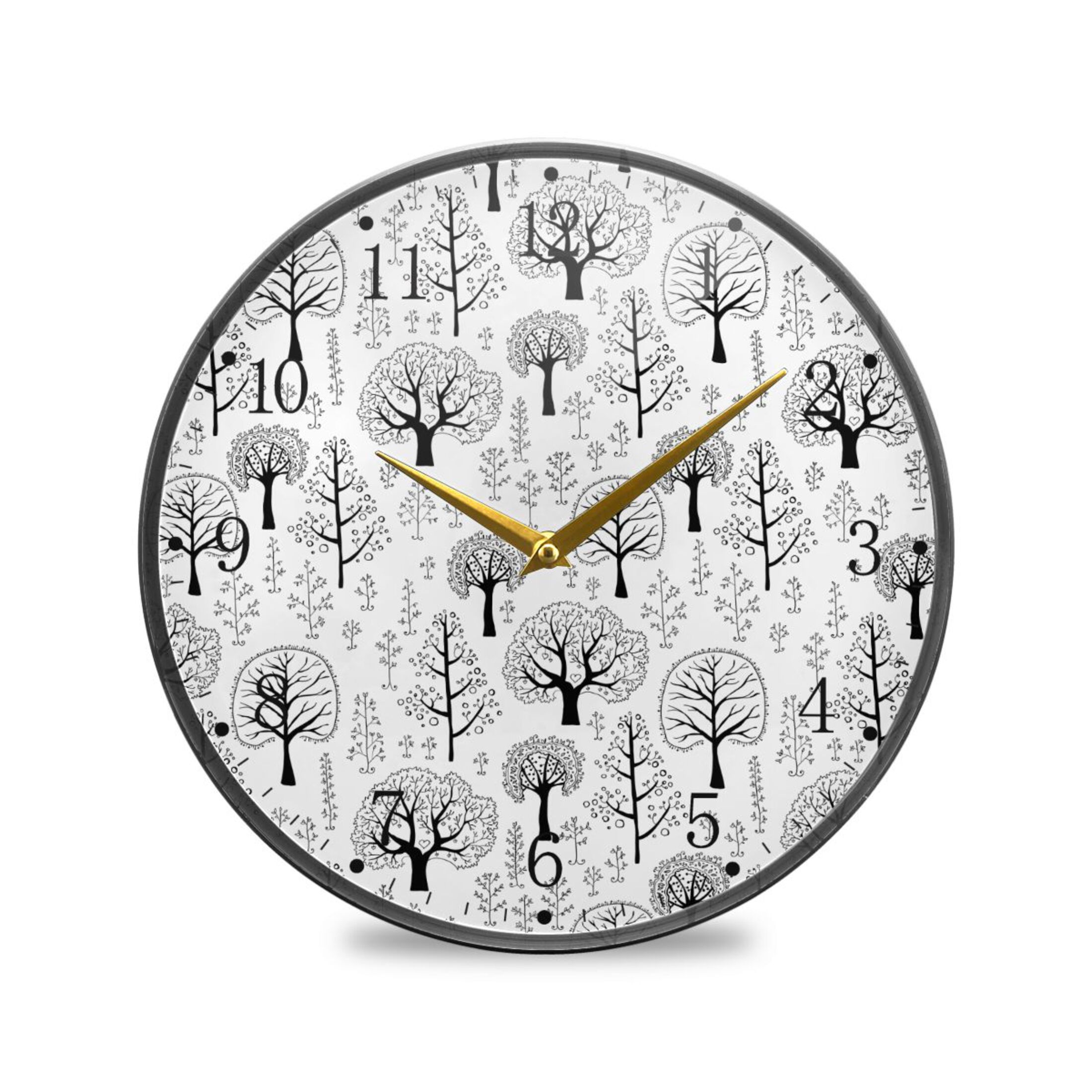 Black and White Trees Acrylic Wall Clocks Quiet Round Clock Battery Operated Non-Ticking Clock ...