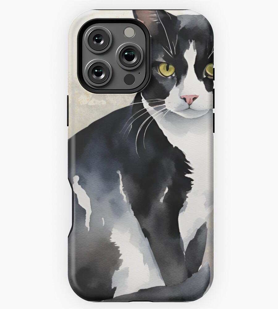 Black and White Tuxedo Cat Watercolor Design GA10527 Phone Case for ...