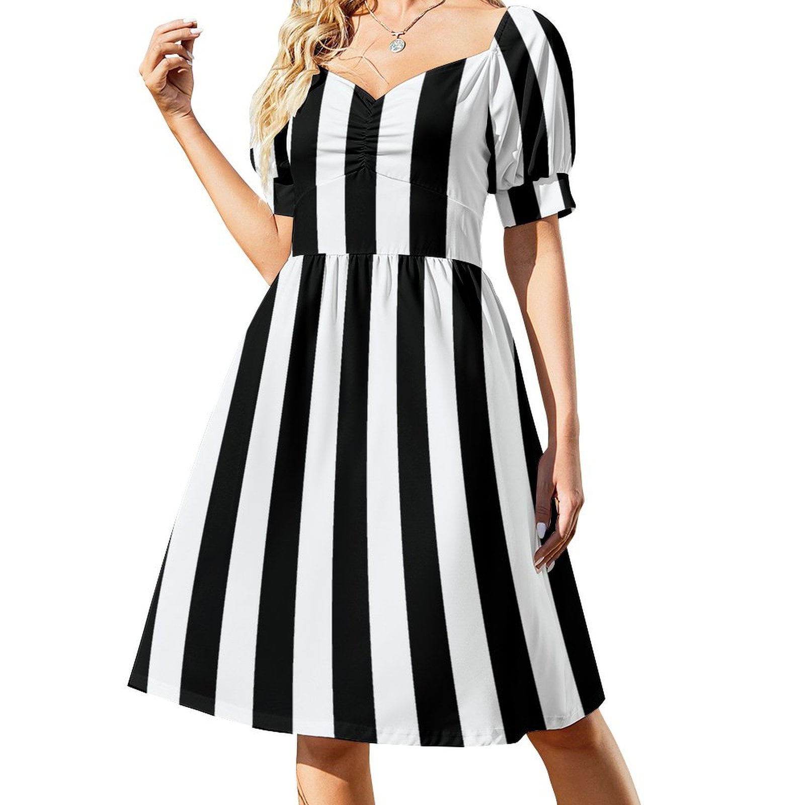 Black and White Vertical Stripes Sleeveless Dress elegant chic wedding ...