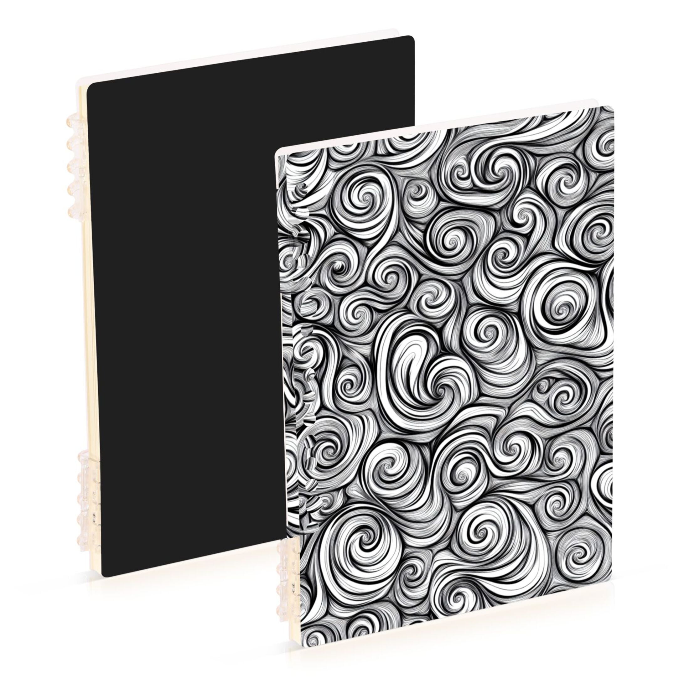 Black and White Vortex Lined Spiral Journal Notebook 60 Pages A5 ...