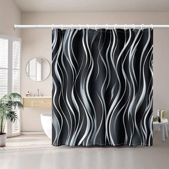 Black and White Wave Pattern, Simple Fashion Style Printed Shower ...