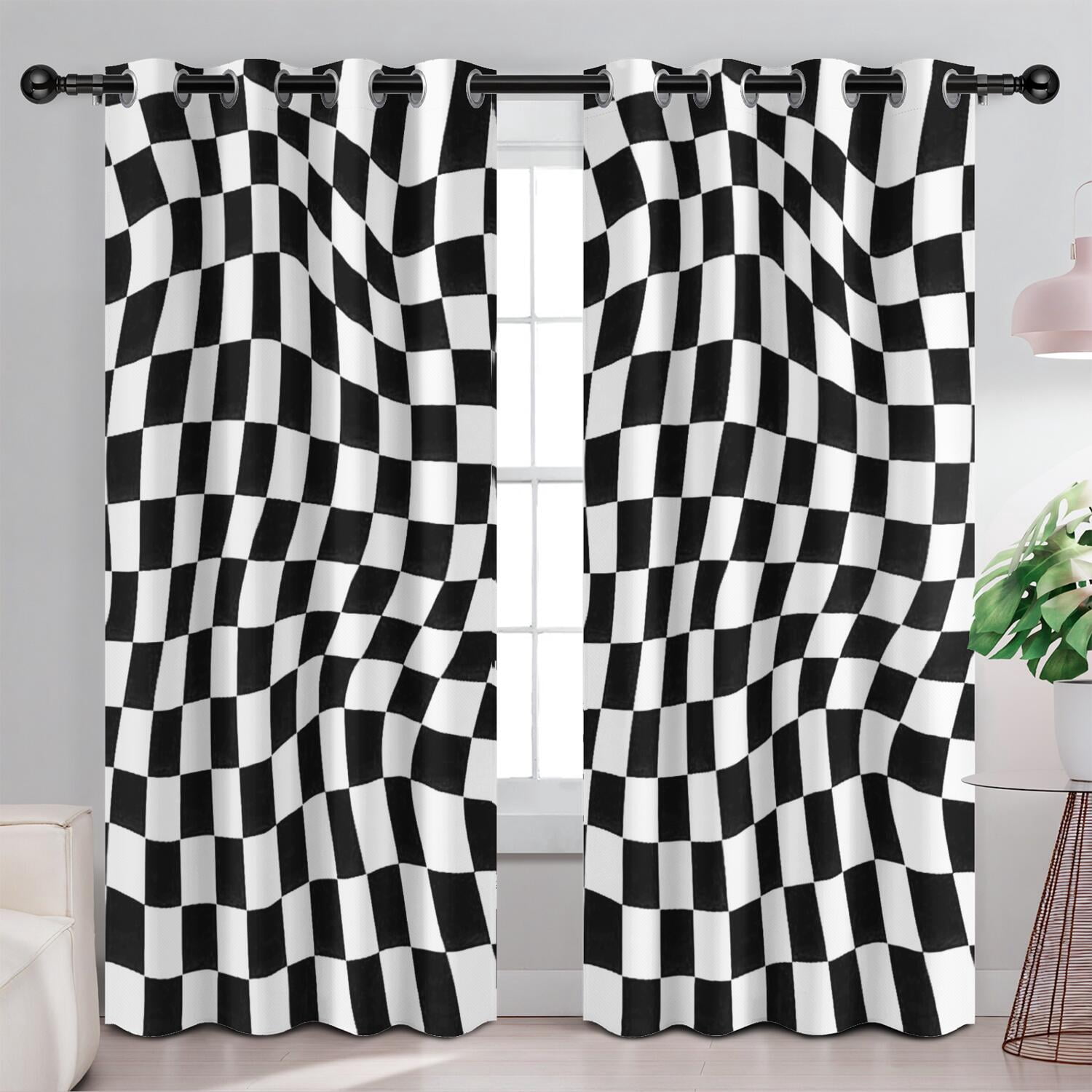 Black and White Wavy Checkered Blackout Curtains,Triple Weaved Fabric ...