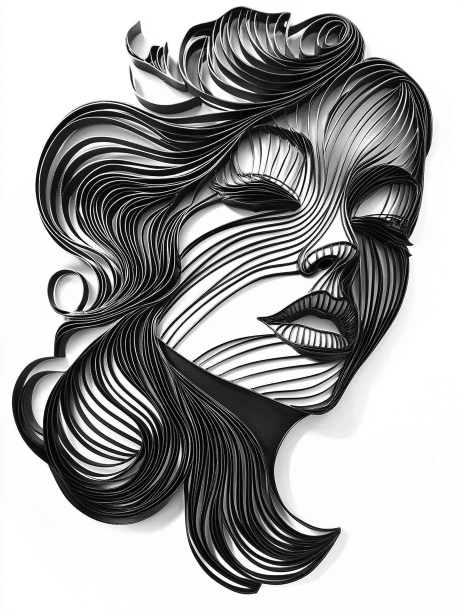 Black and White Woman Face Paper Quilling Wall Art Canvas Painting ...