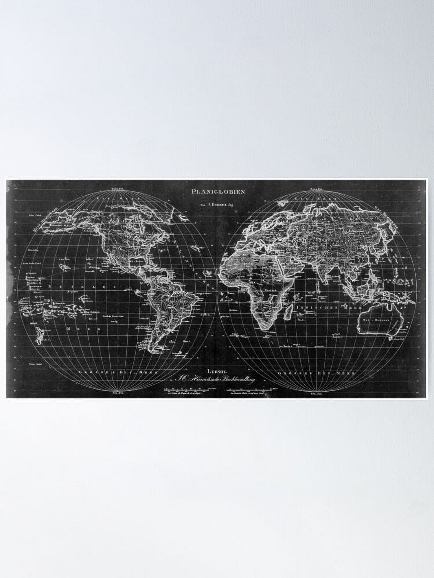 Black and White World Map (1827) Inverse Poster - Walmart.com