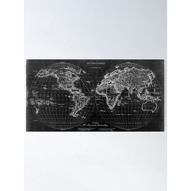 Black and White World Map (1827) Inverse Poster - Walmart.com
