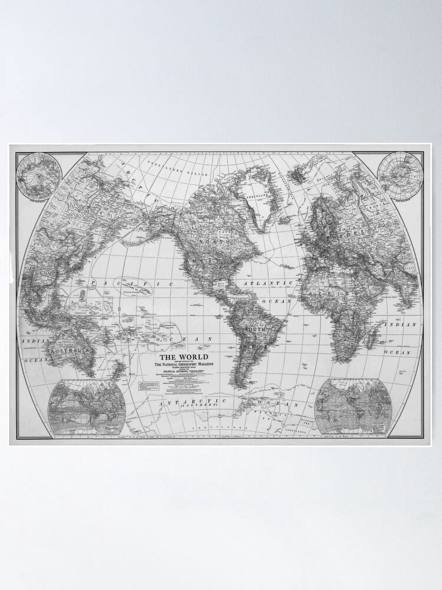 Black and White World Map (1922) Poster - Walmart.com
