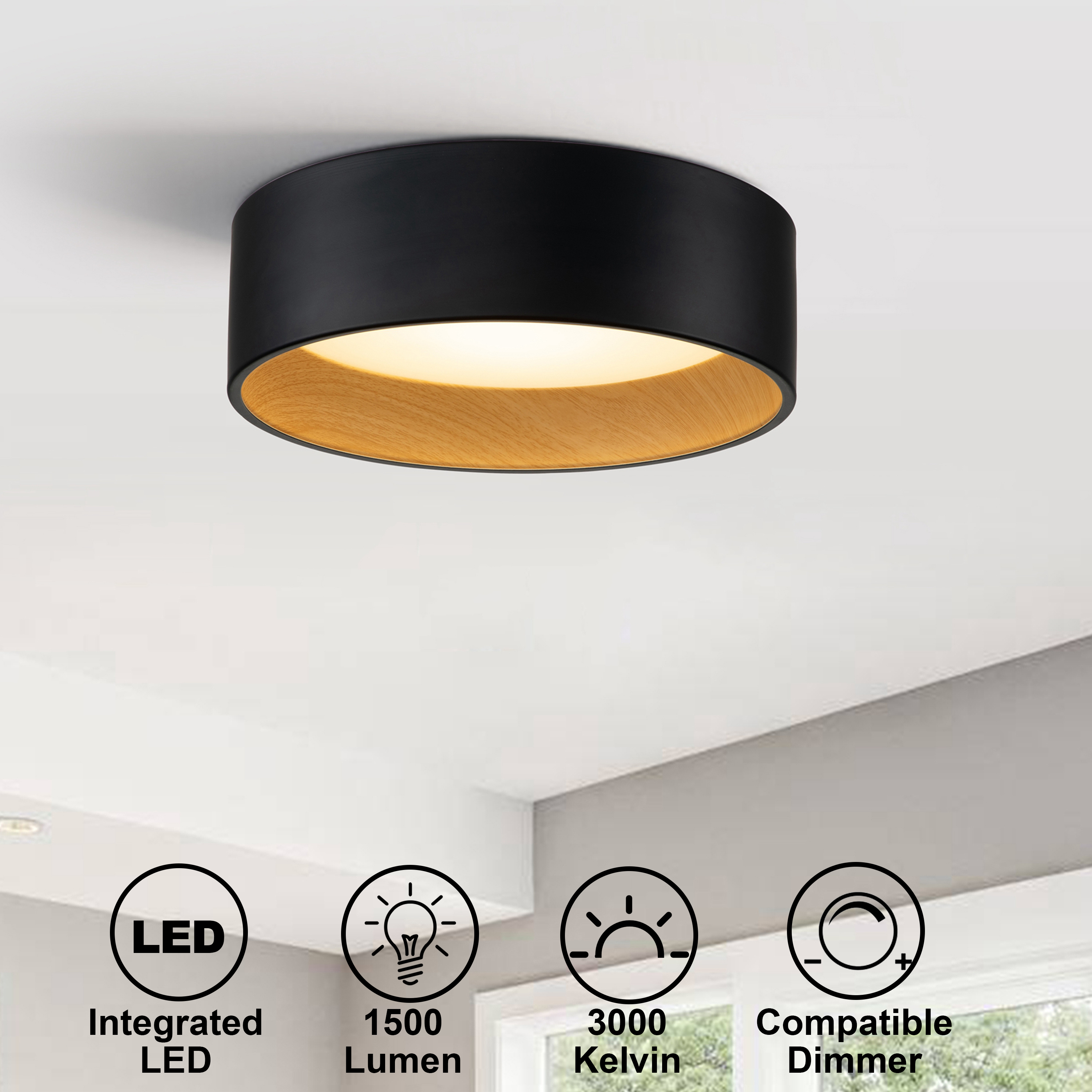 ADISUN Square LED Ceiling Light Black Flush Mount Nordic Style Ceiling ...