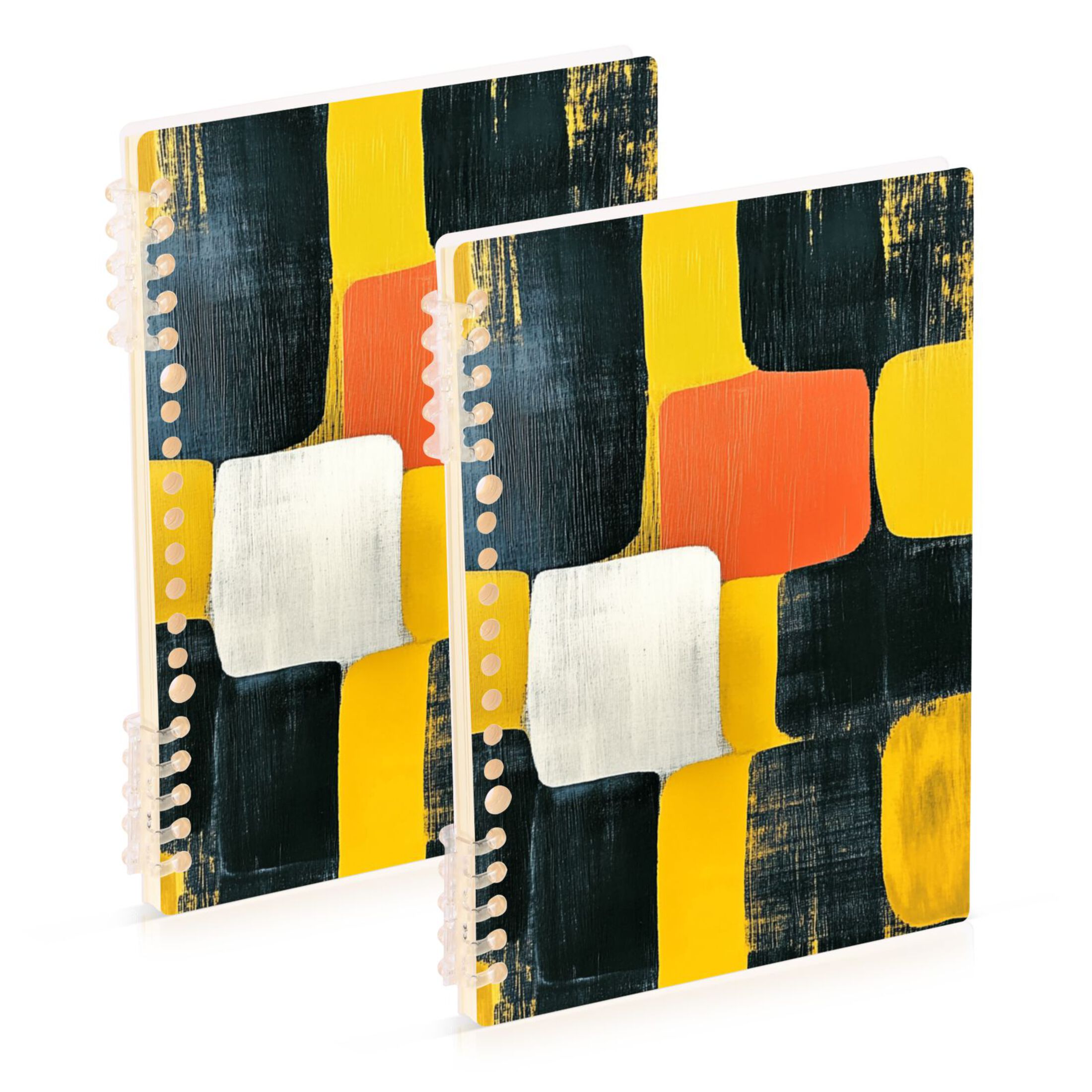 Black and Yellow Abstract Squares Lined Spiral Journal Notebook 60 ...