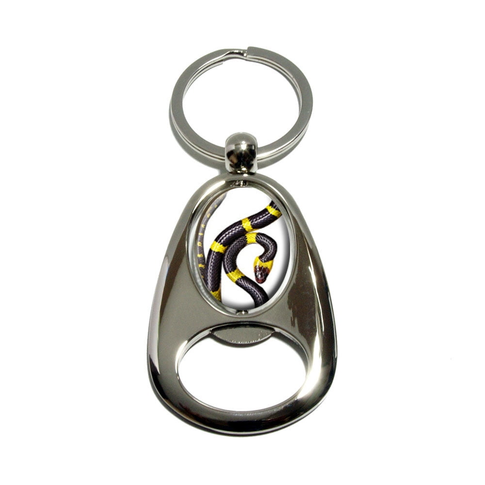 Black and Yellow Snake Reptile Spinning Oval Bottle Opener Keychain ...