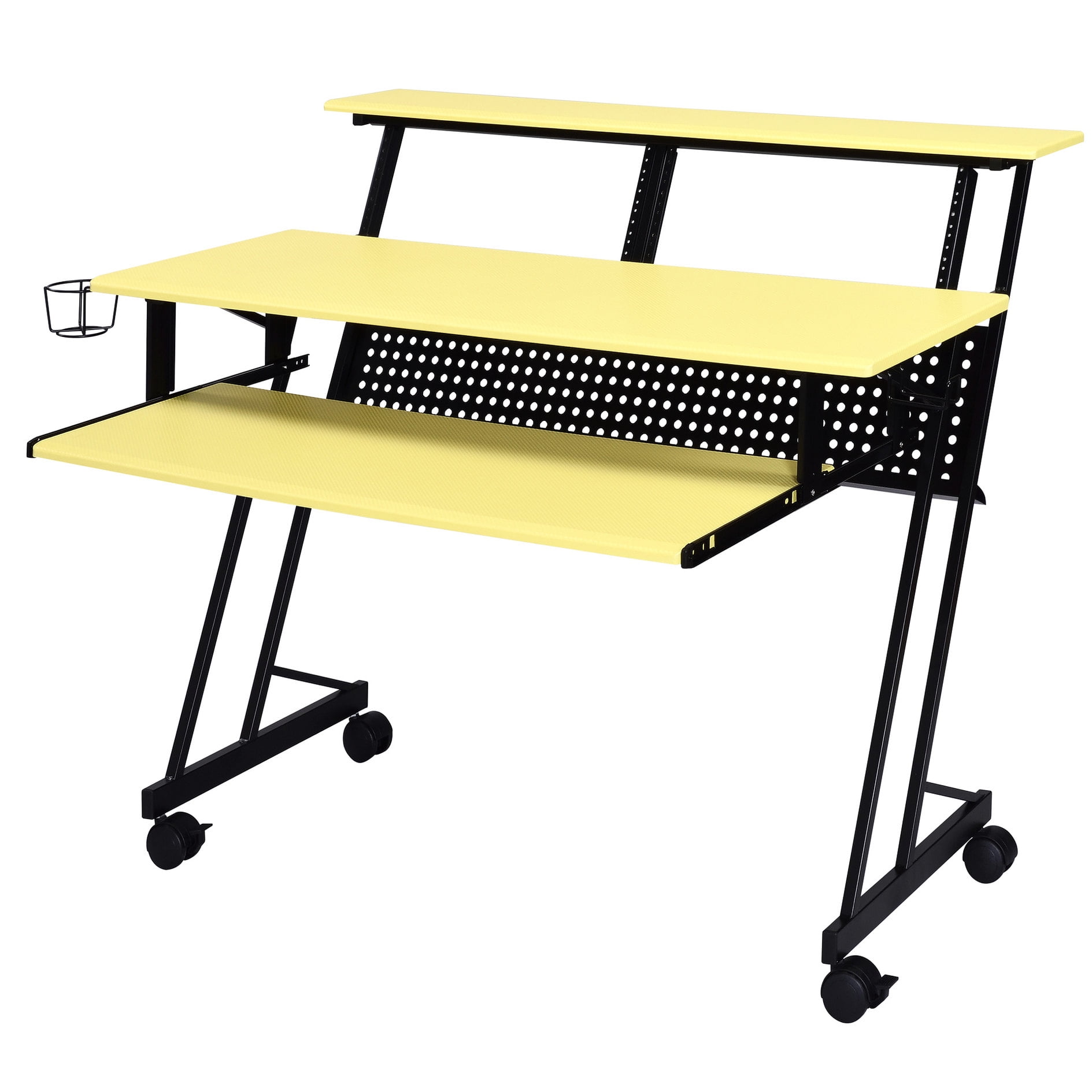 Black and Yellow Writing Desk with Keyboard Tray for Audio Equipment ...