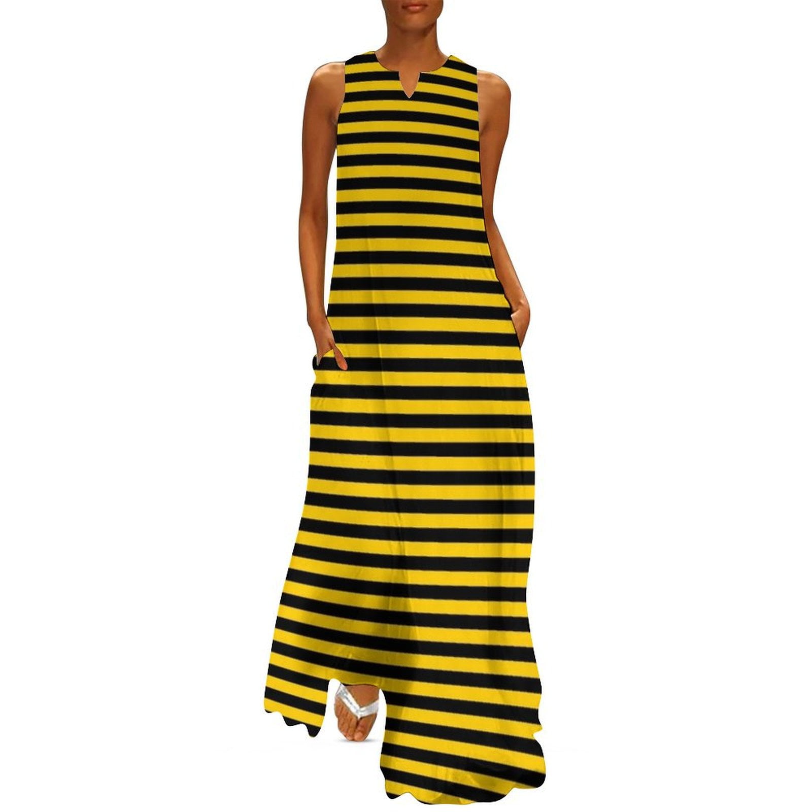 Black and Yellow stripes geometric striped pattern Bee Long Dress Prom ...