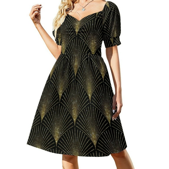 Black and gold art-deco geometric pattern Dress Evening gown long ...