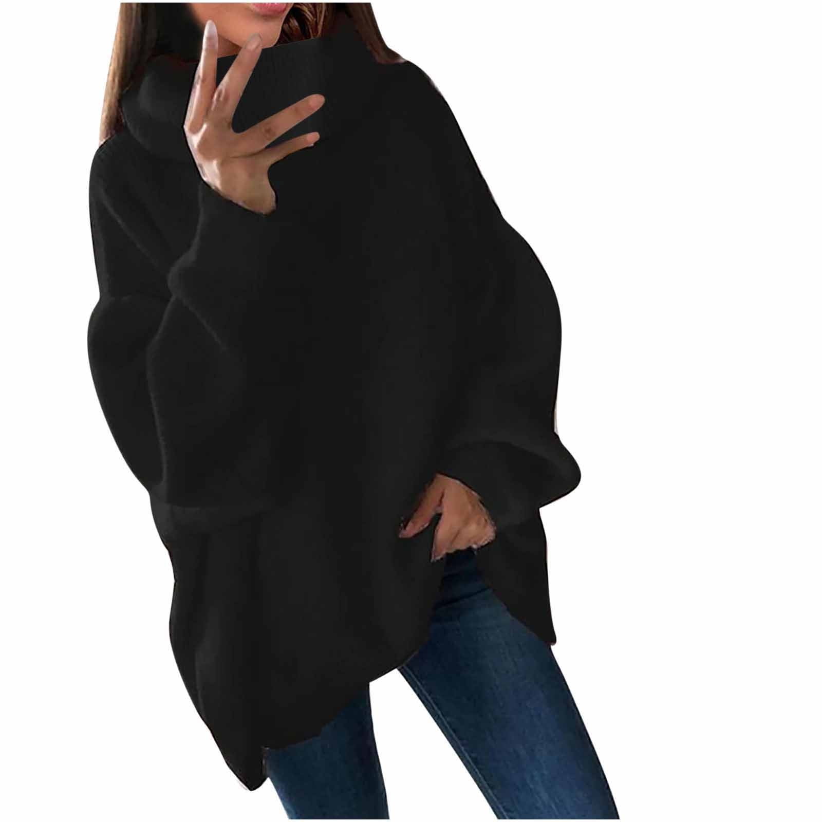 BVnarty Cowl Neck Sweaters for Women Plus Size Loose Fit Knitted ...