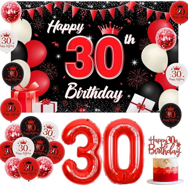 Black and red decorations for male and female 30th birthdays ...