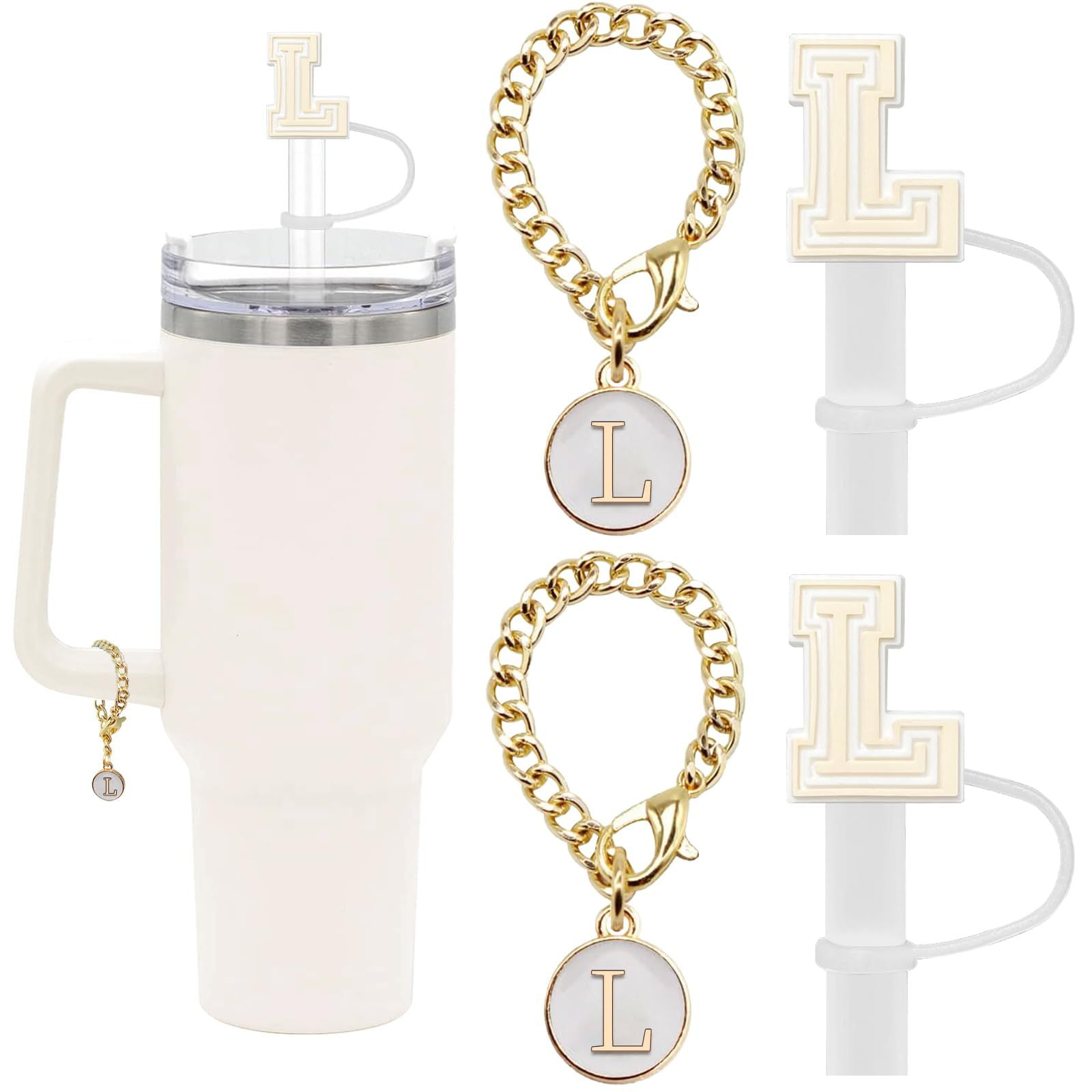 Black and white English initials DIY pendant straw cover soft glue ...