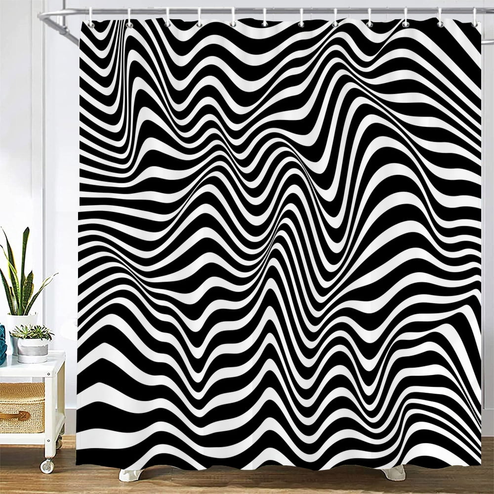 Black and white Geometry Print Bath Curtain Simple Art Abstract ...