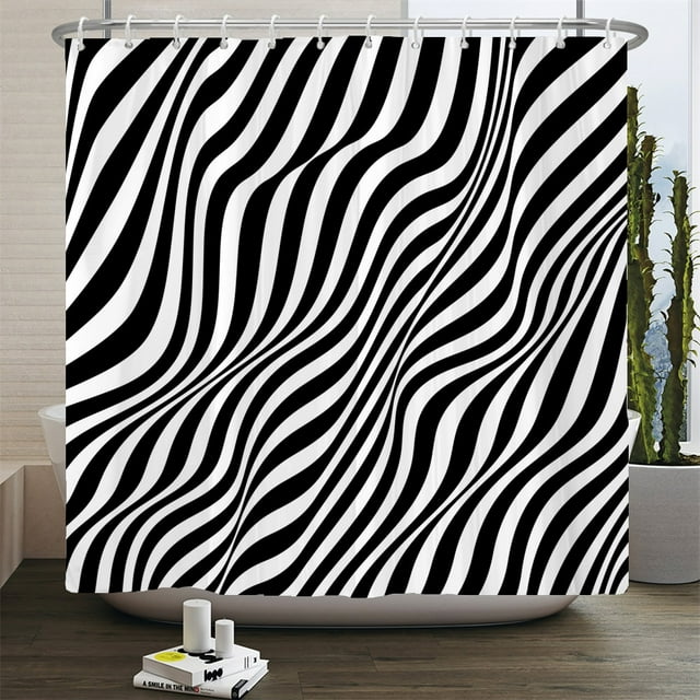 Black And White Geometry Print Bath Curtain Simple Art Abstract