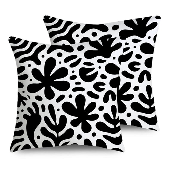 Black and white abstract flower pattern four seasons pillow cover ...